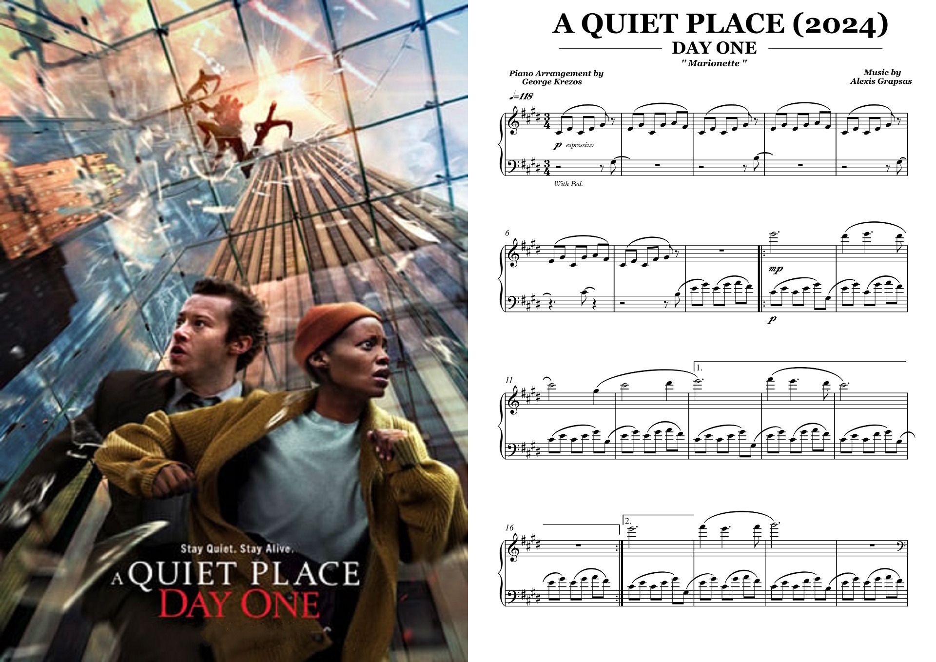 A QUIET PLACE (DAY ONE) 2024 Marionette - Alexis Grapsas (Piano Sheet ...