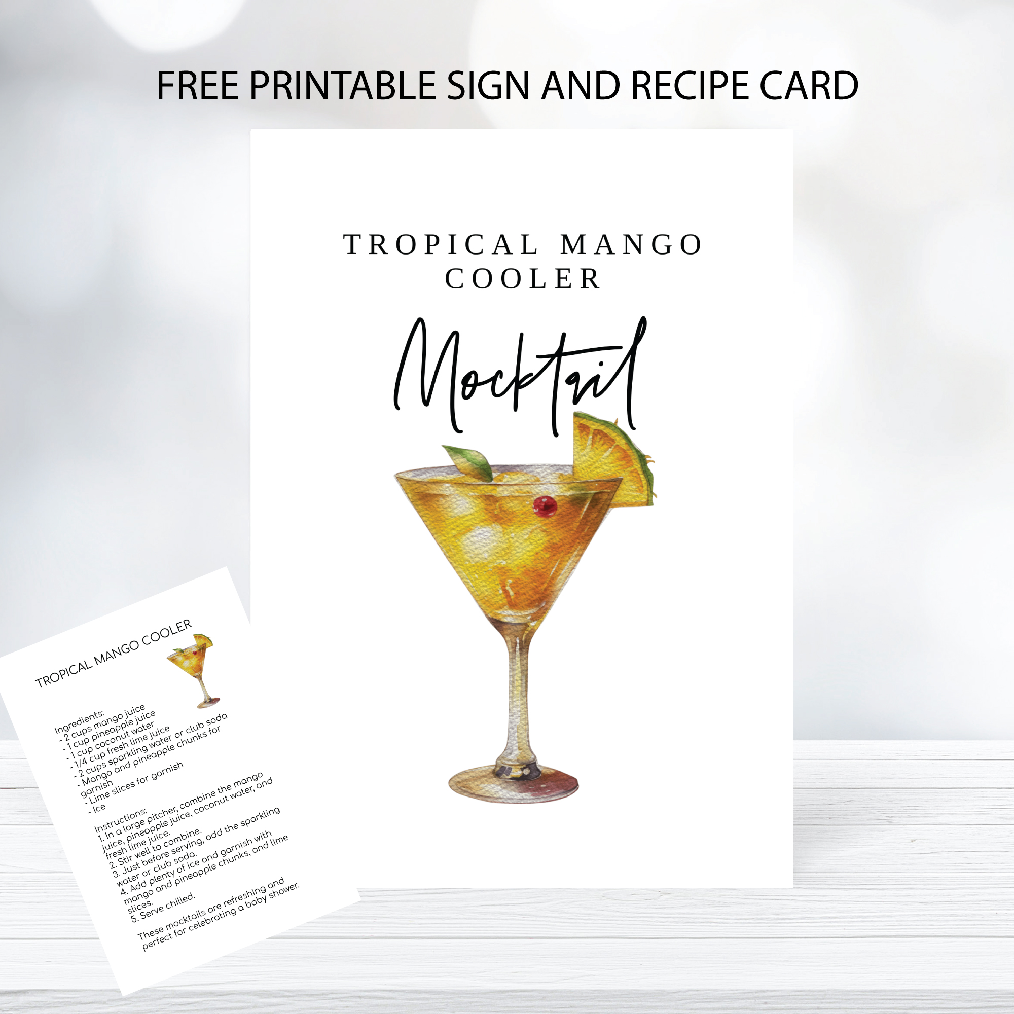 Printable Tropical Mango Mocktail Punch Signature Drink Sign