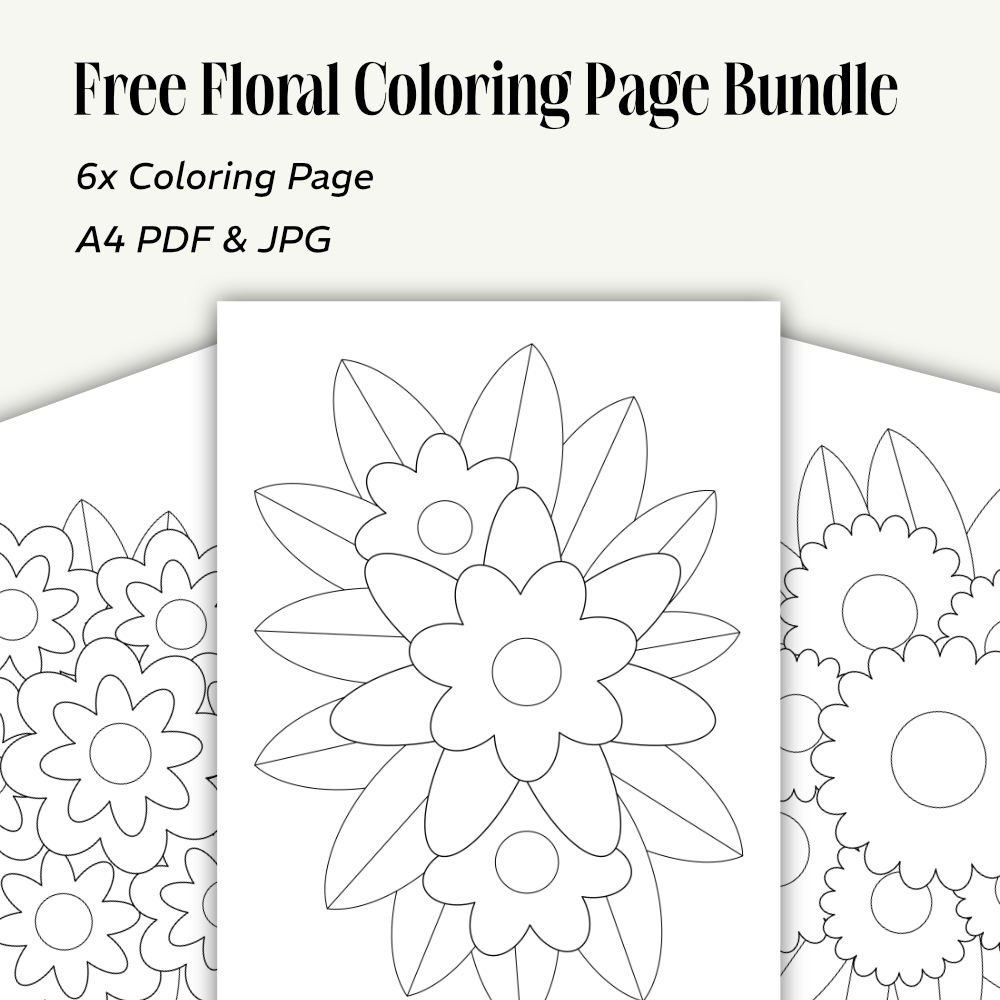 6 Free Easy Simple Floral Coloring Pages - Beginner Friendly