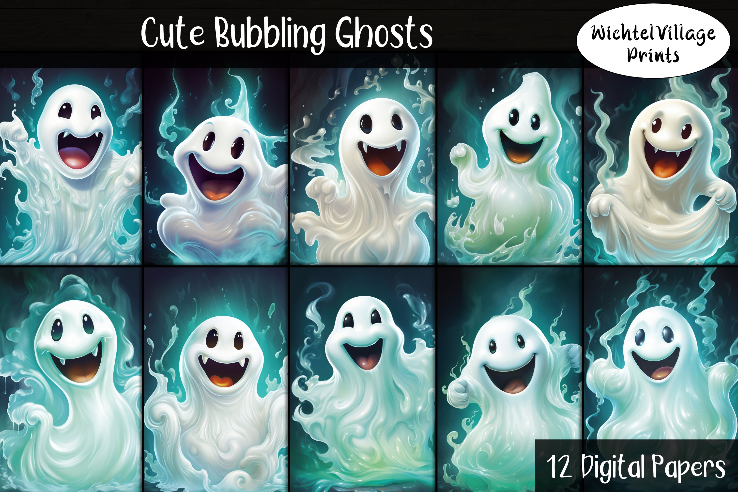 Cute Bubbling Ghosts - Digital Papers - Payhip