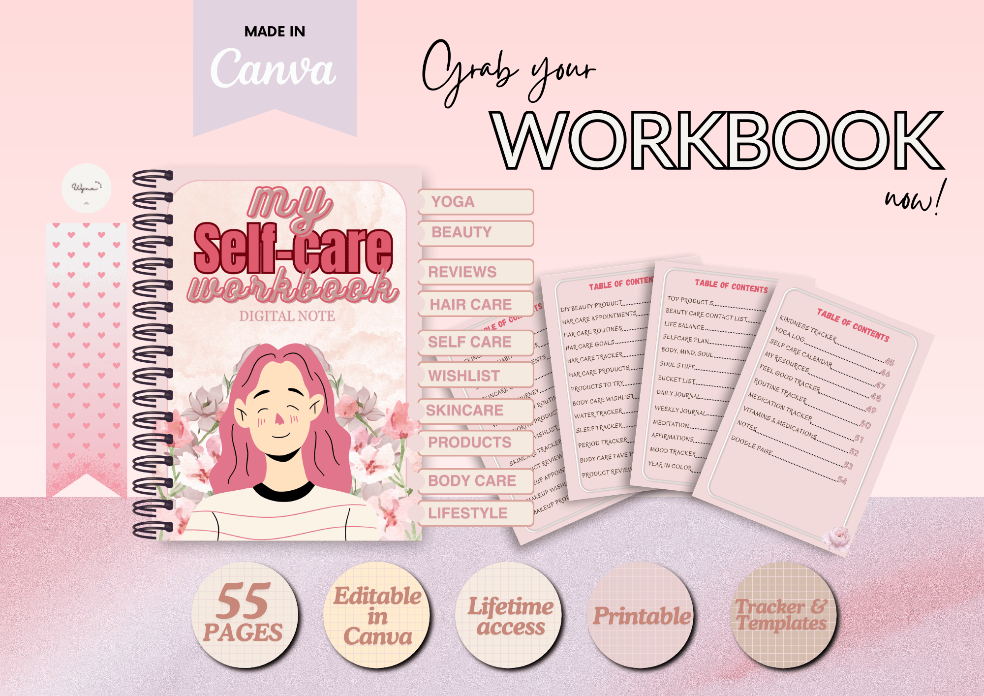 My Self-Care Workbook Digital Note | 55-Page Printable & Editable Canva ...