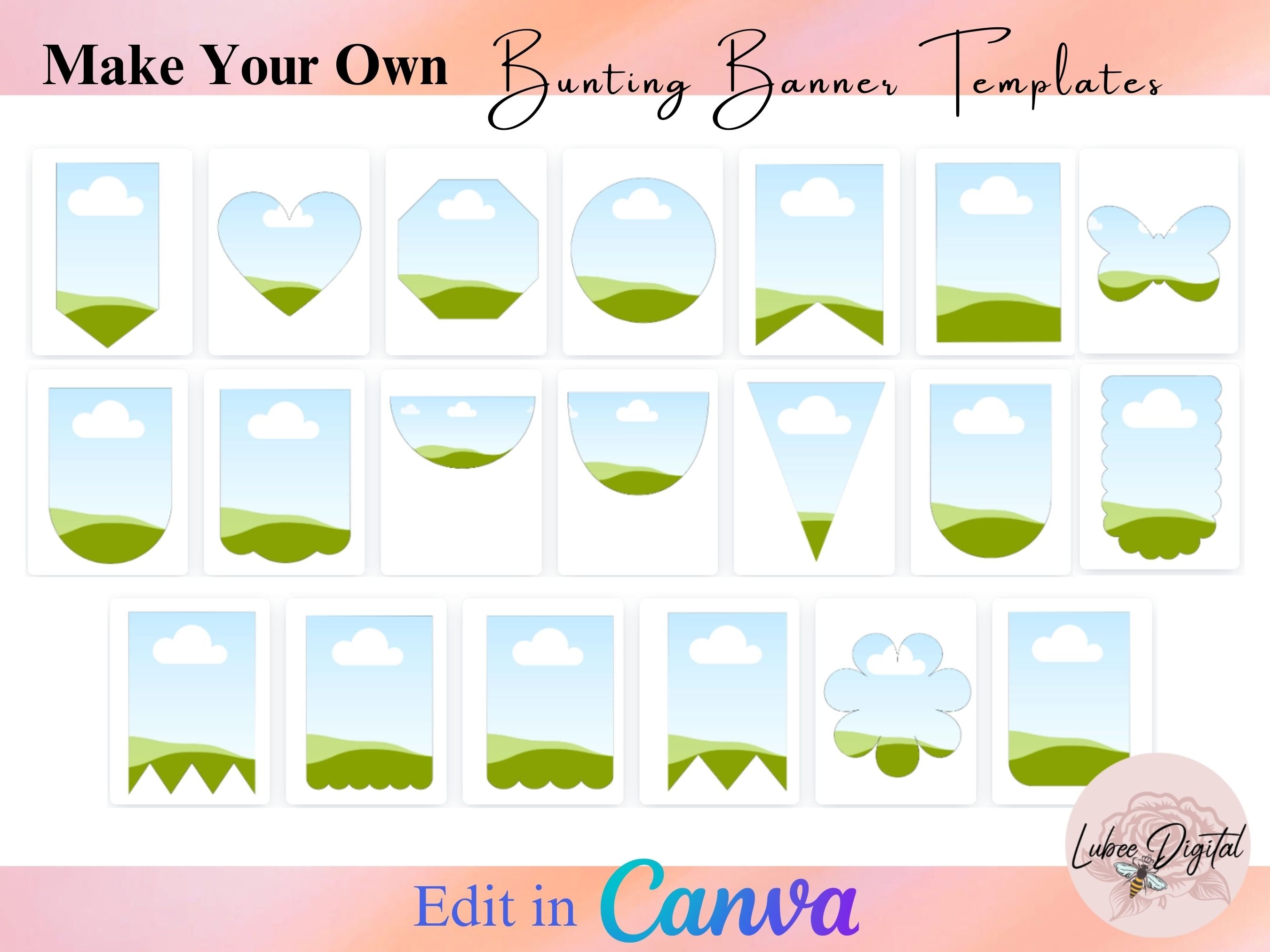 Canva Editable Bunting Shapes Frames,Banner Frames Template,Banner Flag ...