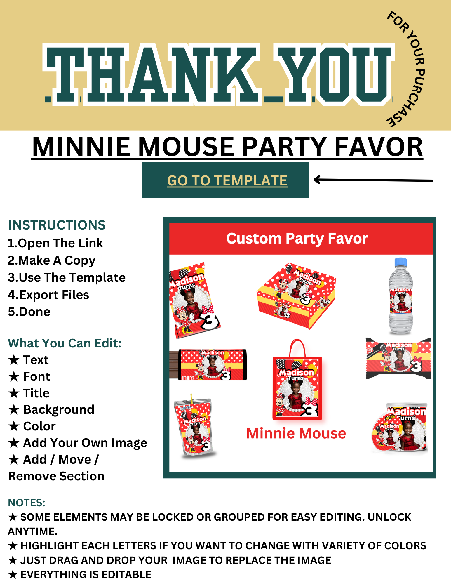 Minnie Mouse Party Favor Templates - Payhip