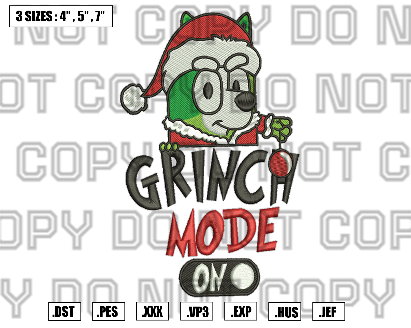 Bluey Grinch Mode On Embroidery Design, Santa Bluey Embroidery ...