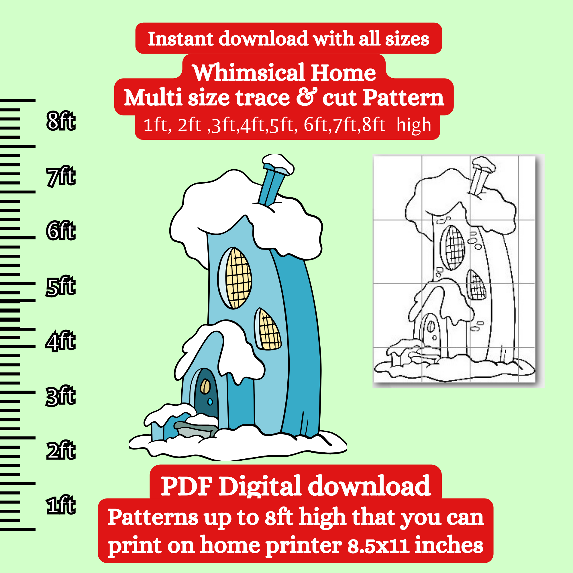 Whoville house home, mean one ,traceable pattern, 1ft 2ft 3ft 4ft, 5ft ...