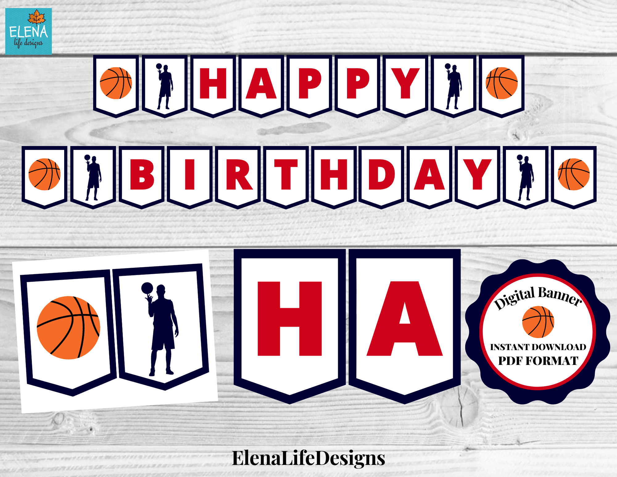 Basketball Digital Banner - Instant Download Happy Birthday Banner ...