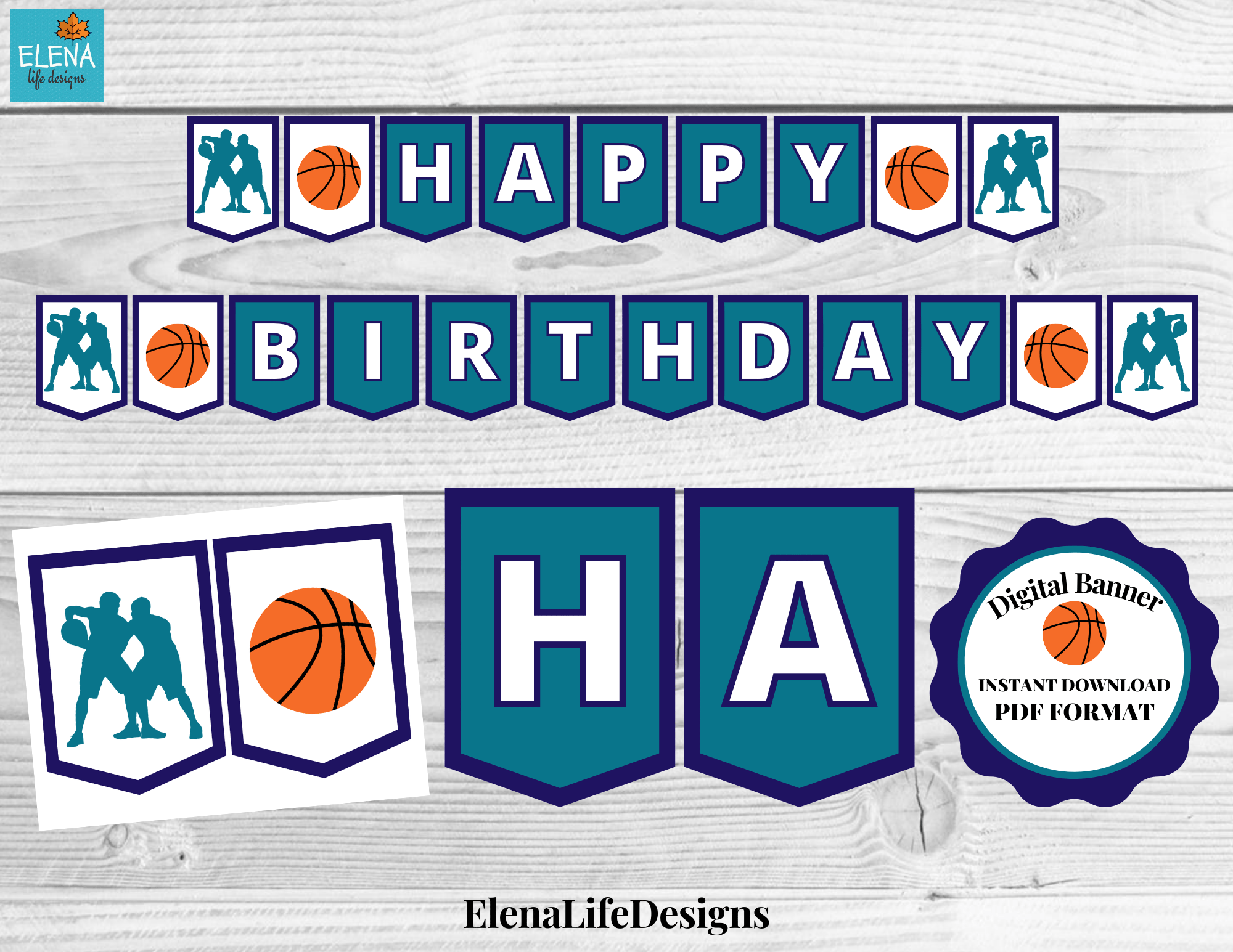 Basketball Digital Banner - Instant Download Happy Birthday Banner ...
