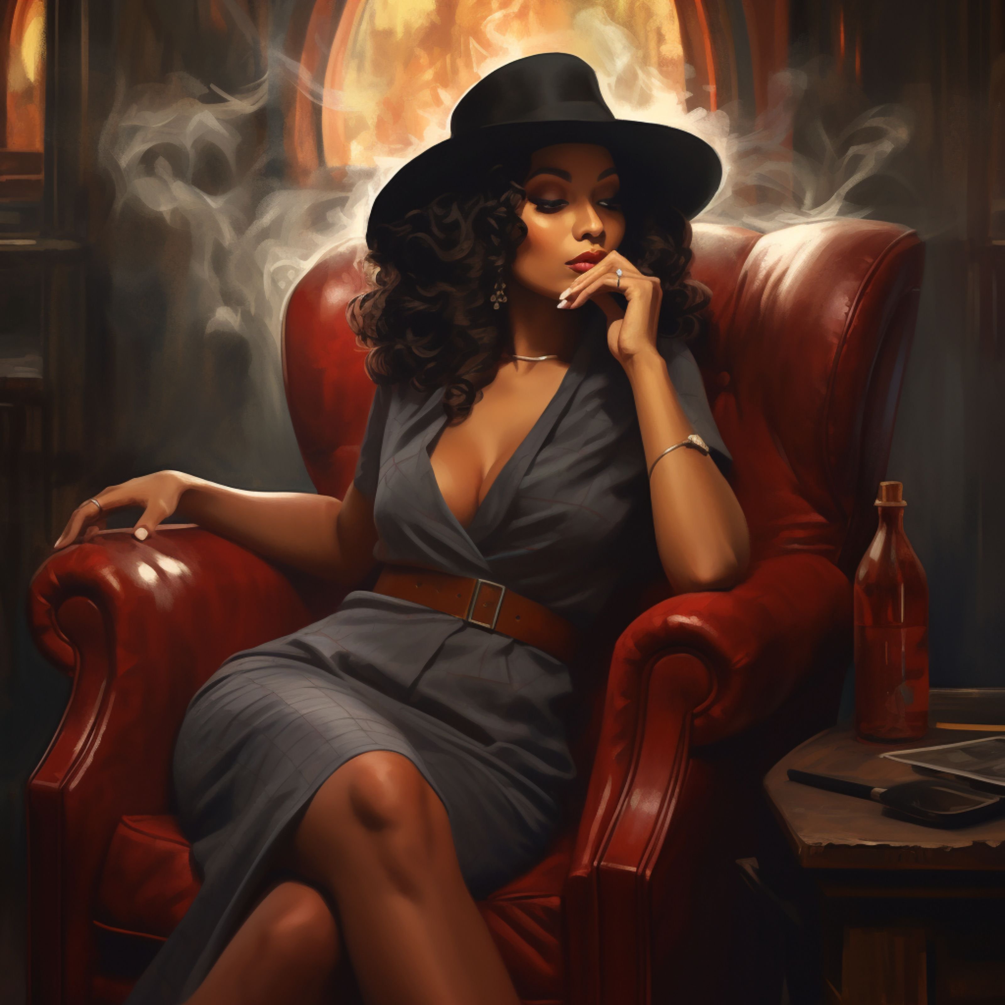 Black Woman, Abstract Art, Smoking Cigar - Payhip