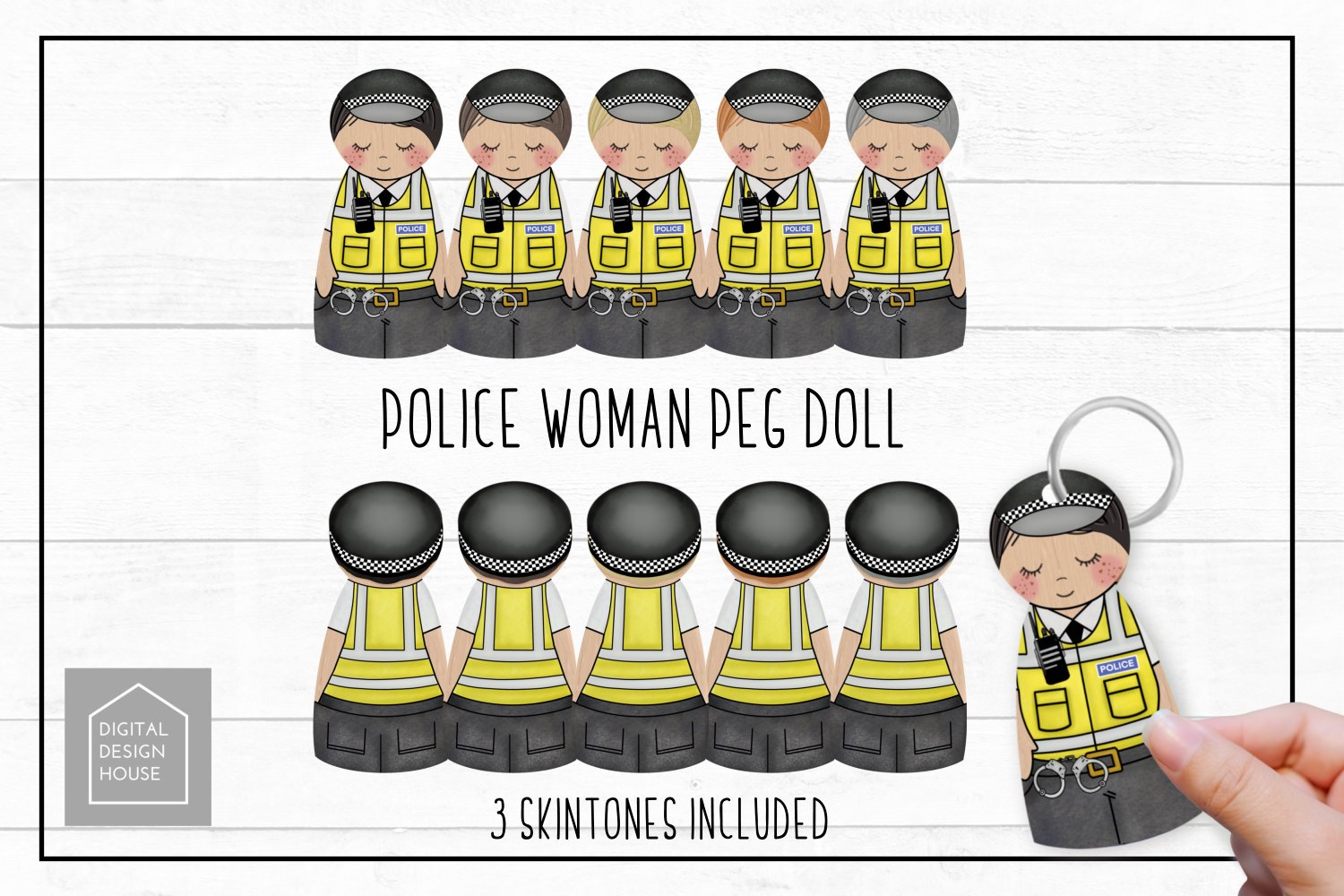 Peg Doll FEMALE POLICE WOMEN in 3 Skin Tones Backs Included - Payhip