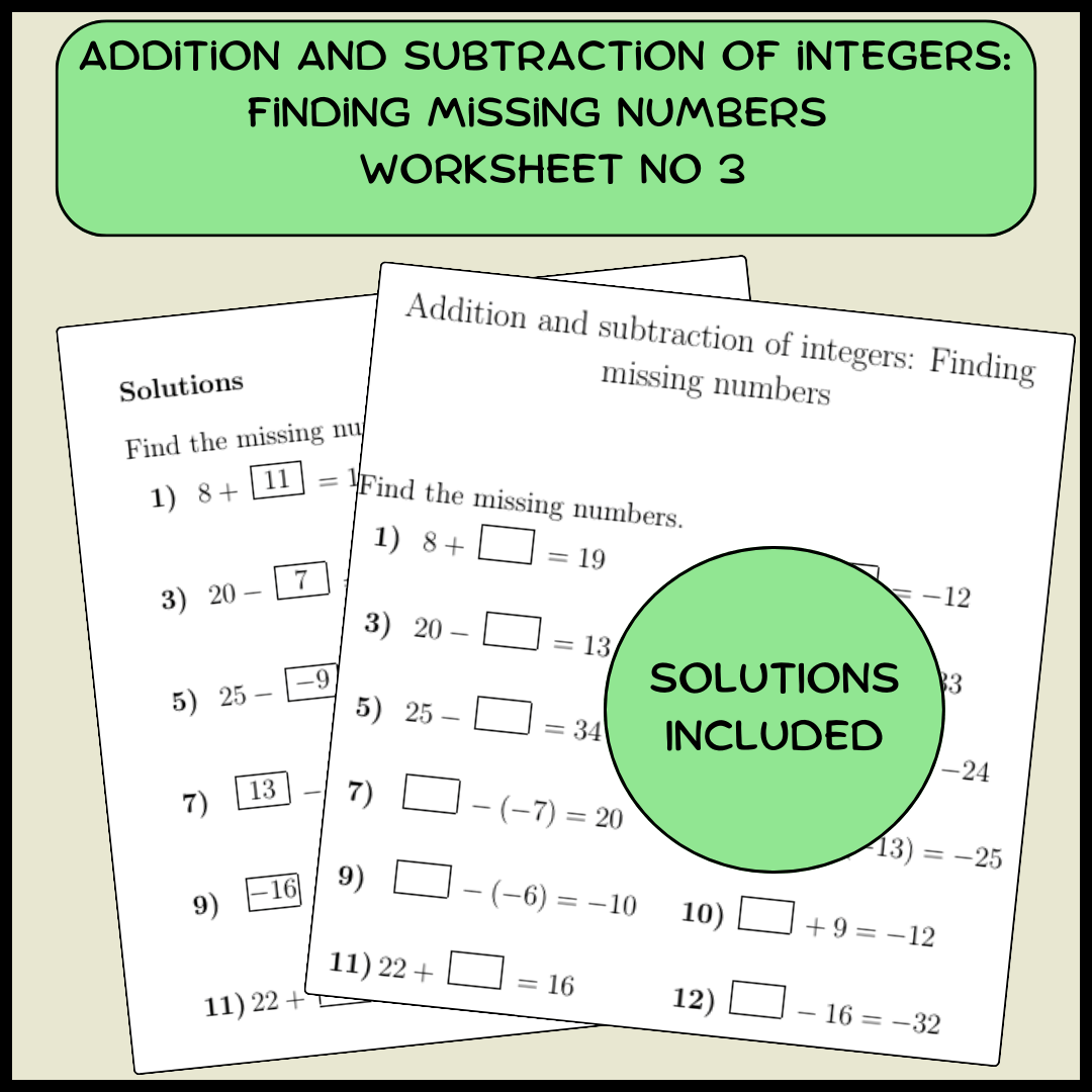 Missing Numbers Worksheet Addition And Subtraction