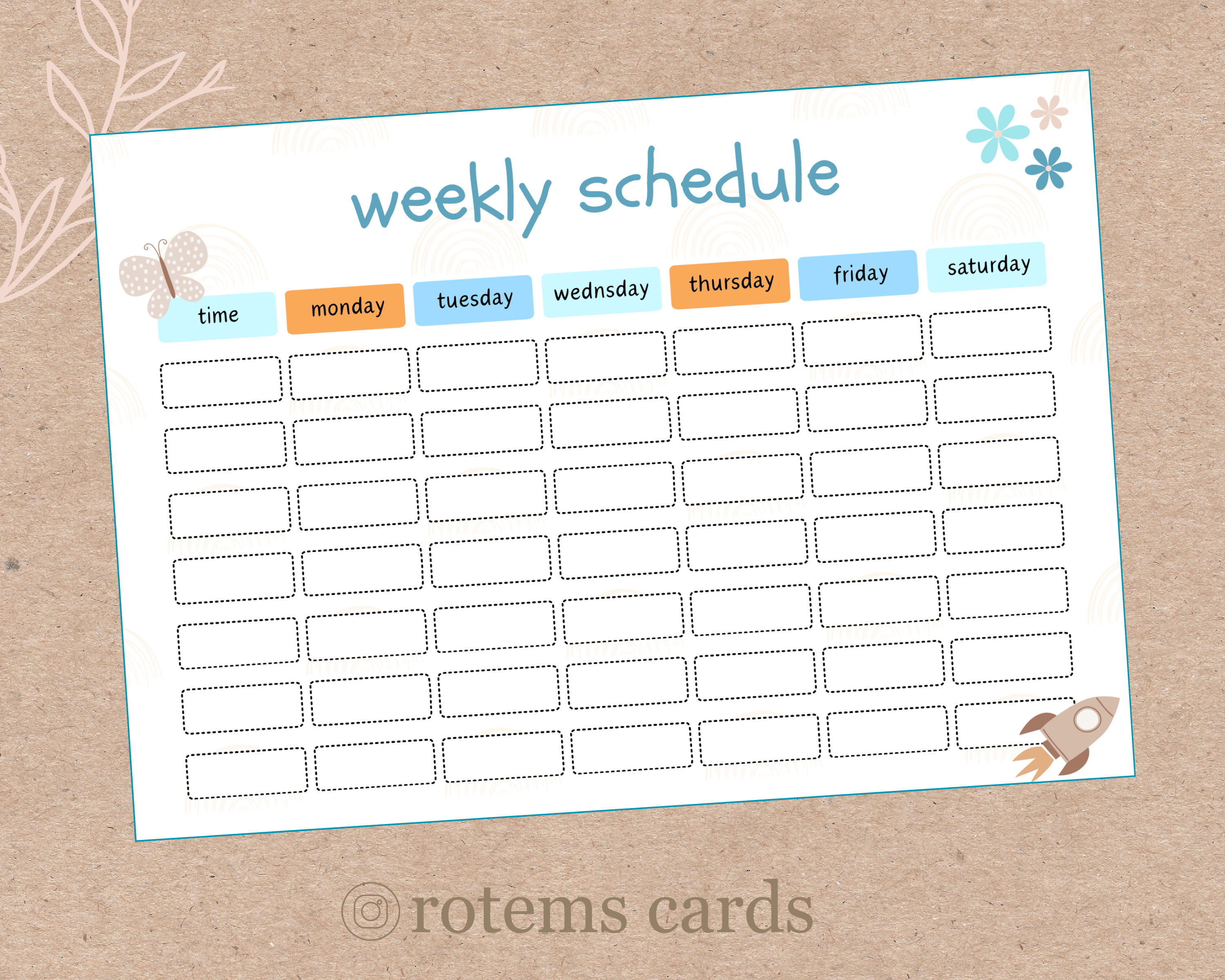 school timetable boho chic style printable file - Payhip