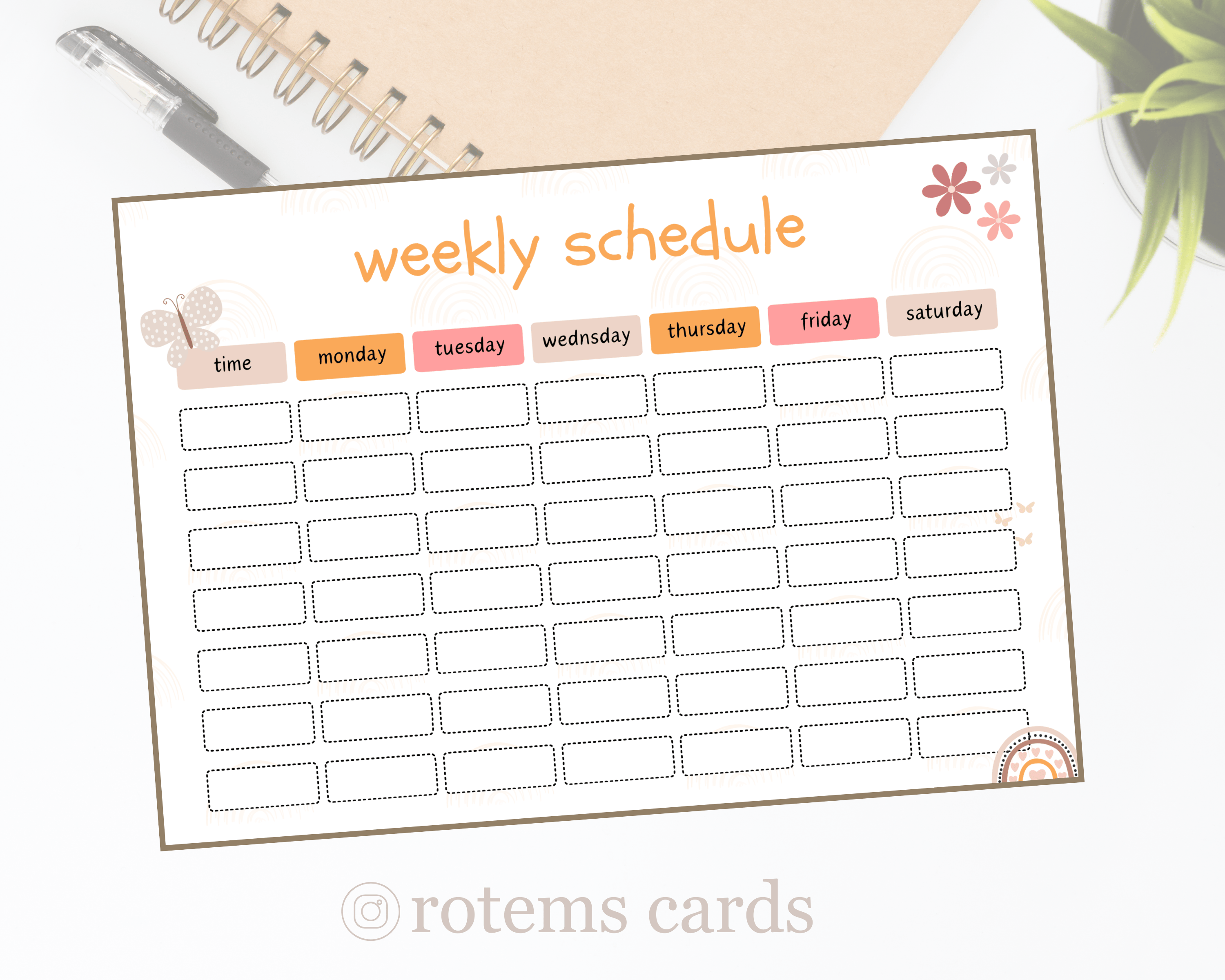 school timetable boho chic style printable file - Payhip