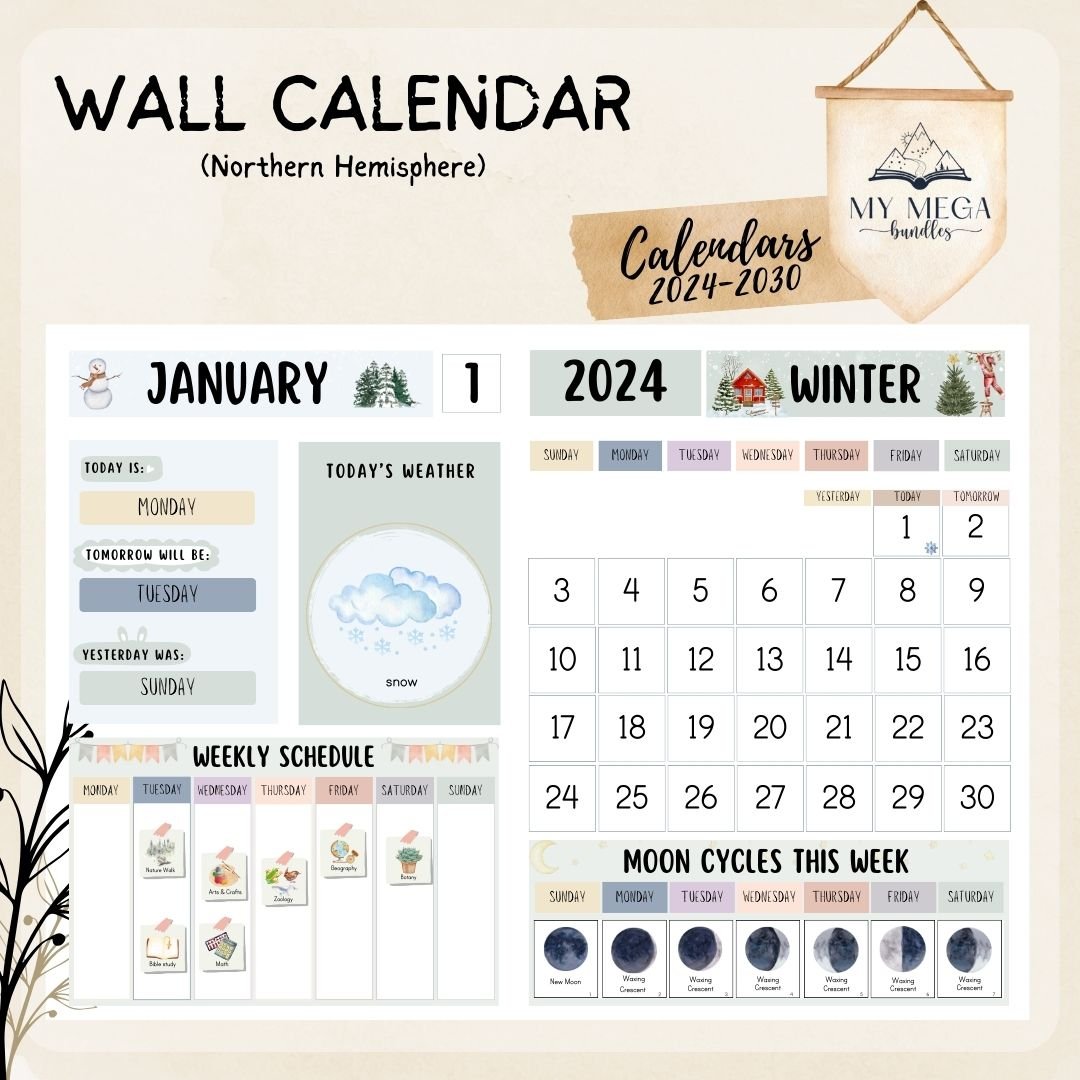 Perpetual Wall Calendar: Northern Hemisphere