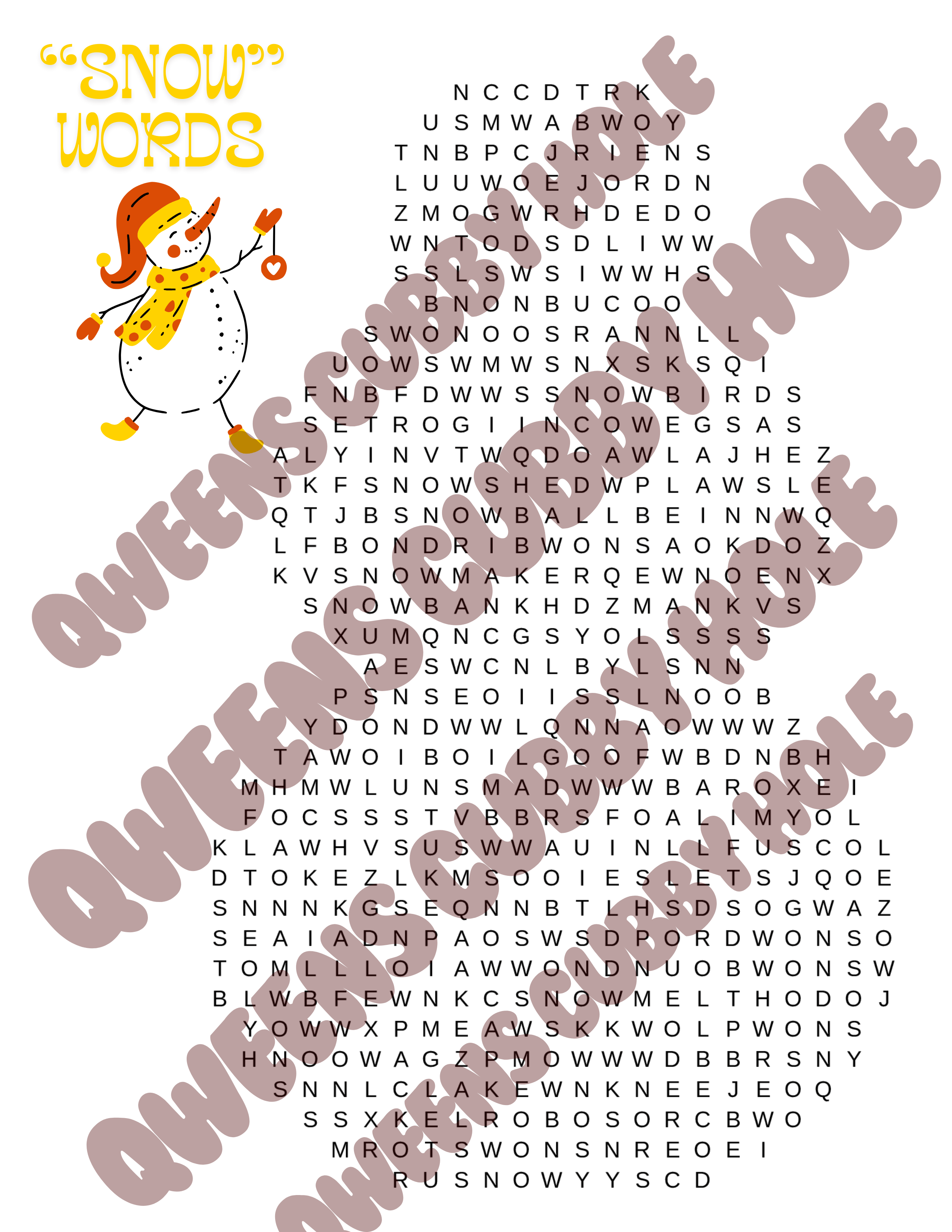 "SNOW" WORDS WORDSEARCH PUZZLE - Payhip