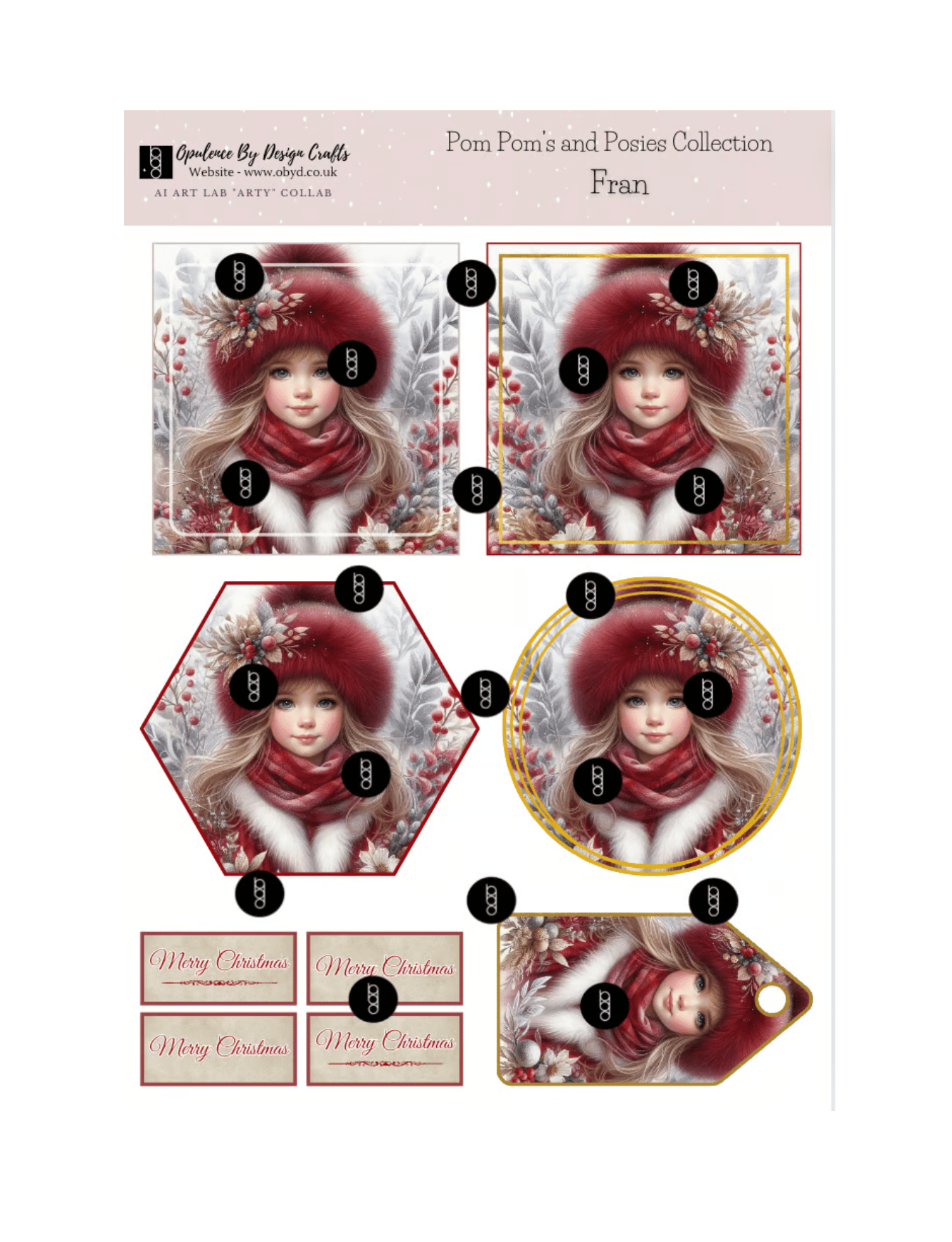 Pom Poms And Posies Fran Christmas Topper Sheet PDF Digital Download 