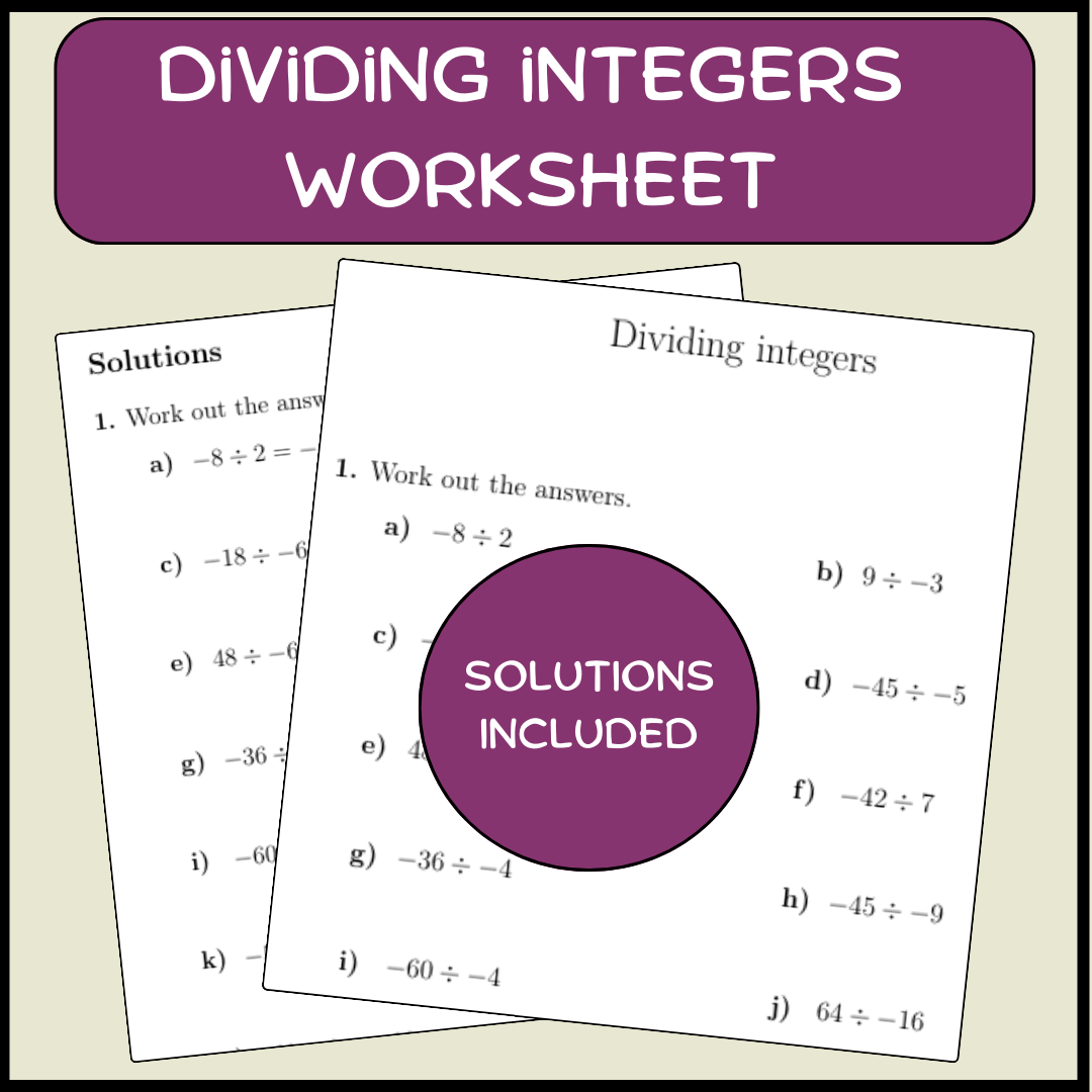 Dividing Integers Worksheet