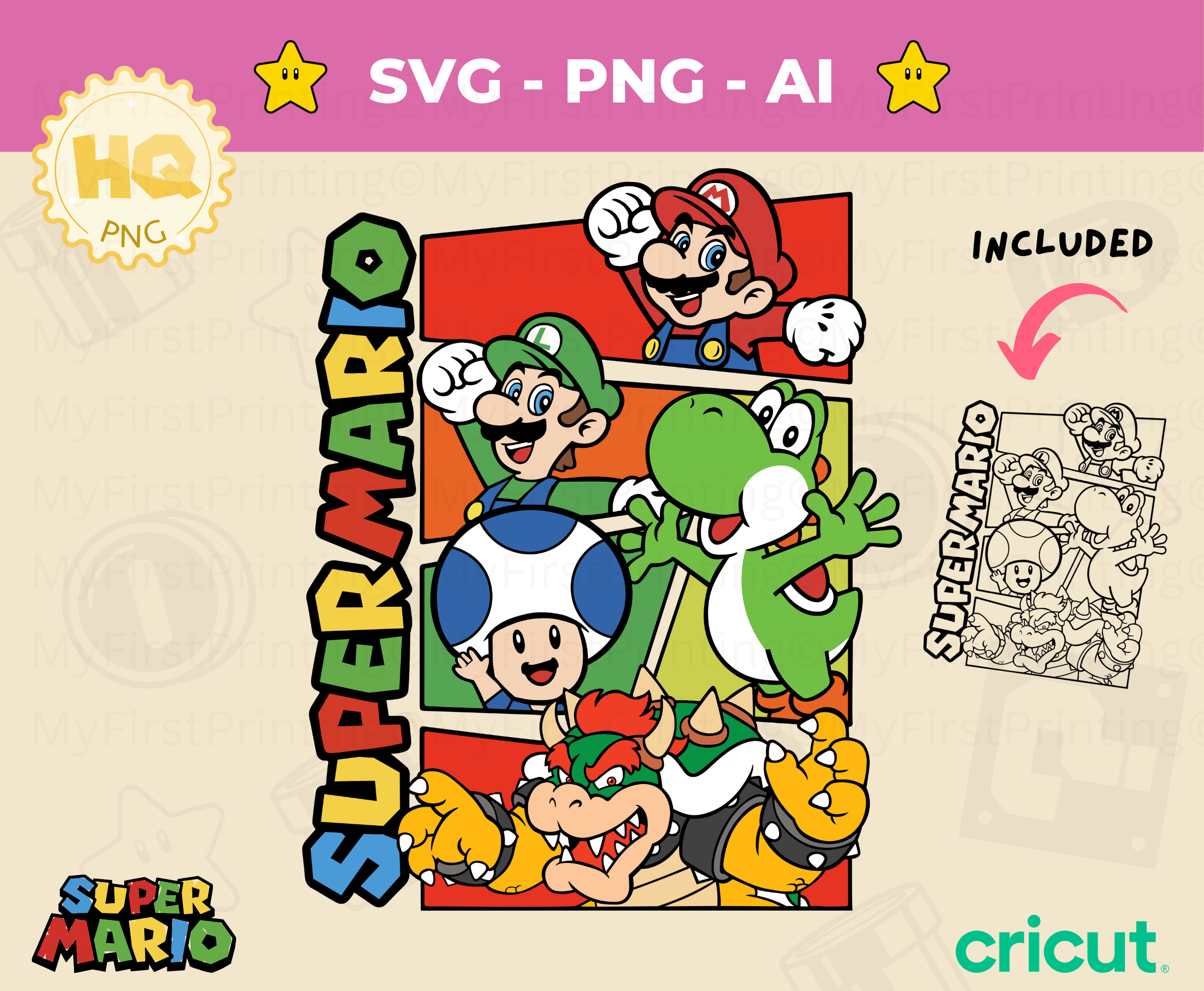 Mario Characters SVG PNG, Layered files, Vector Cut file, Instant ...