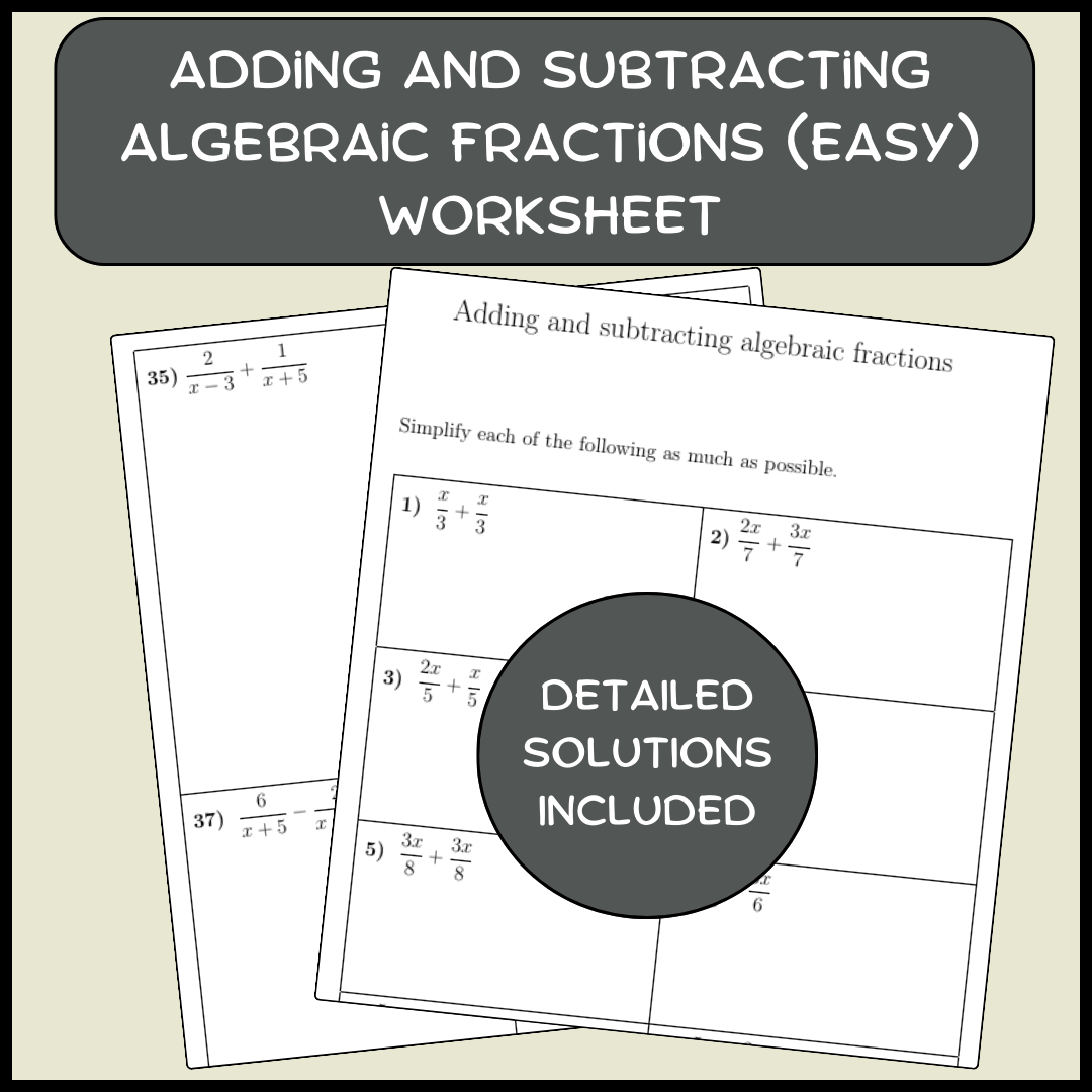 Adding Algebraic Fractions Worksheet With Answers Worksheets For