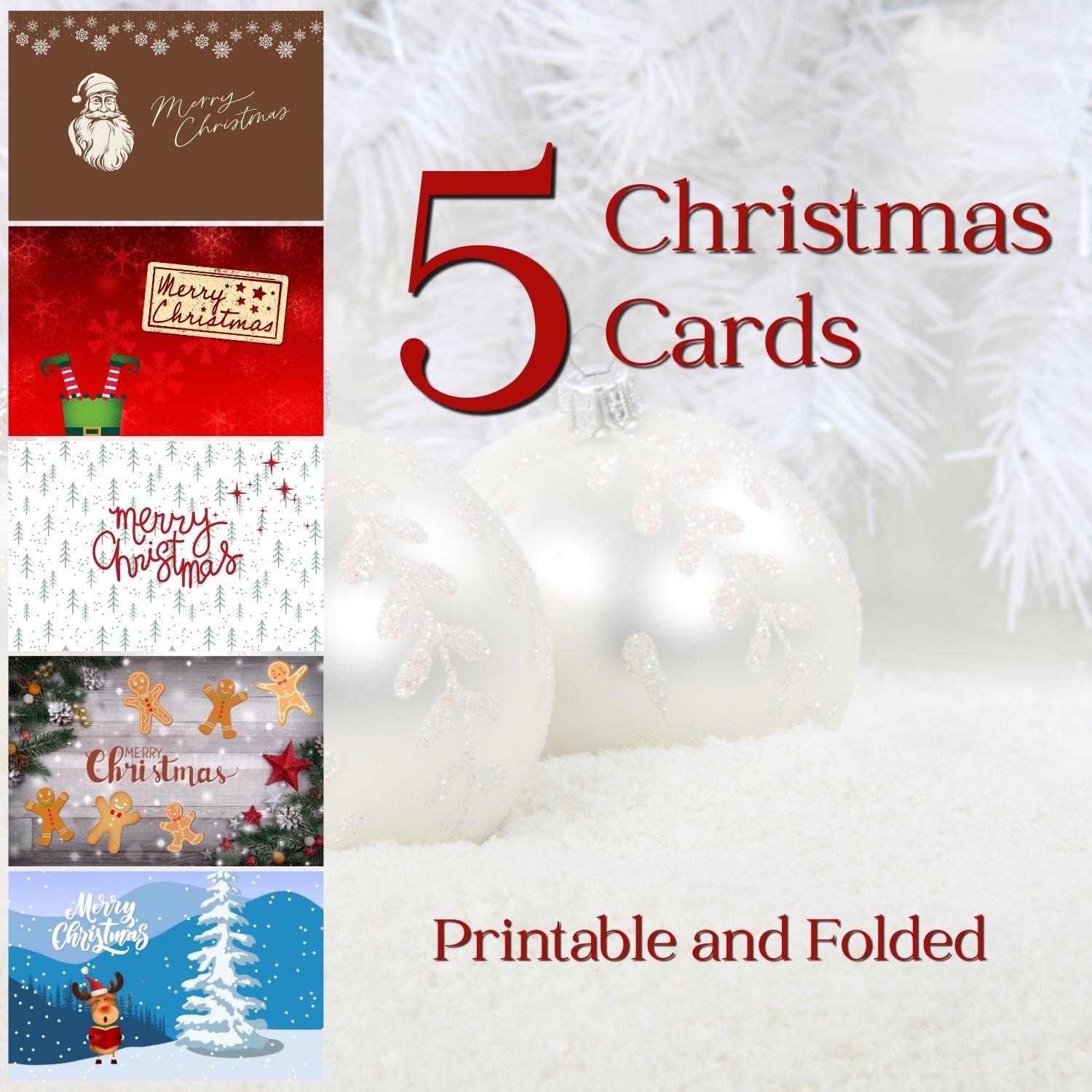 5 Printable Christmas folded Cards set - Christmas greeting cards ...