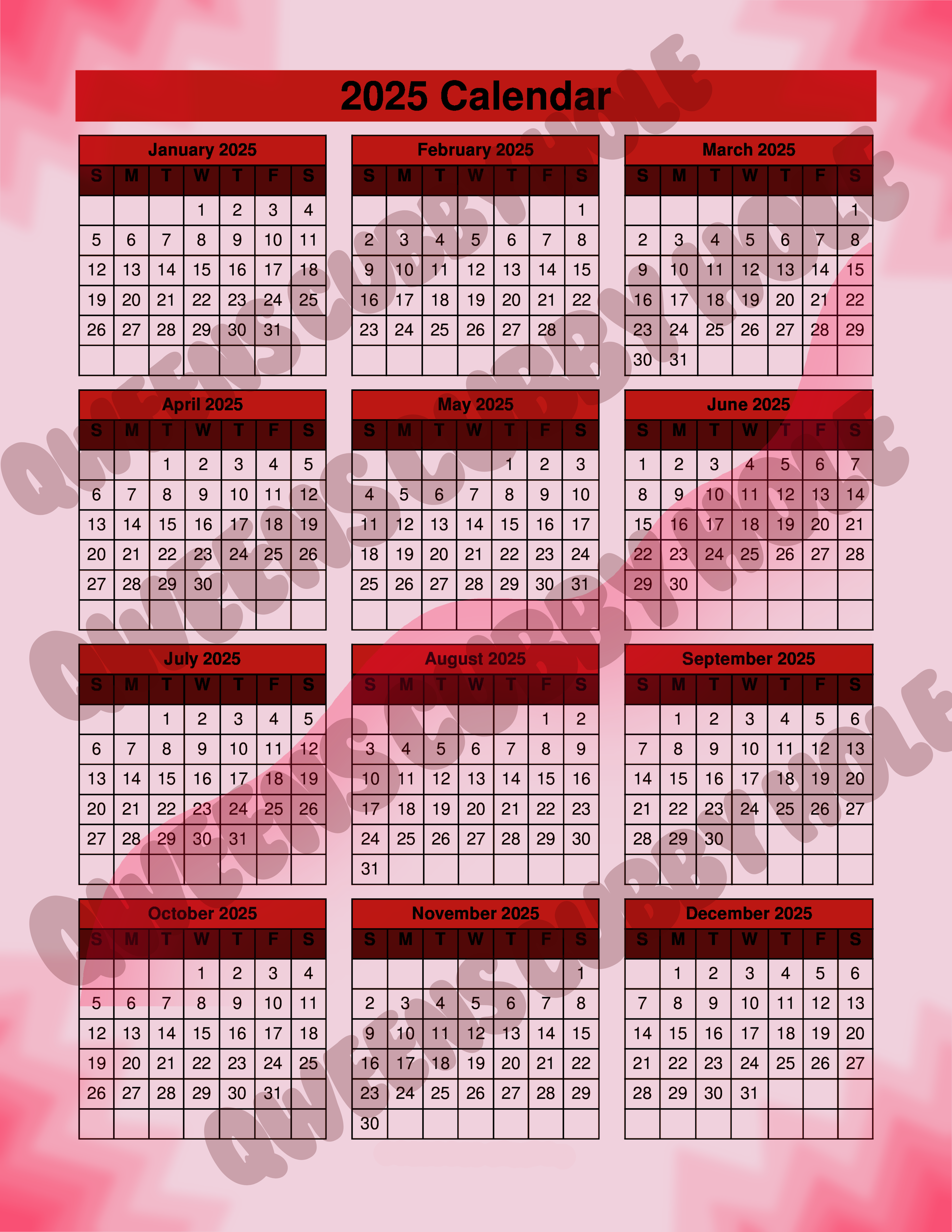 CALENDAR - 2025 MAROON AND RED - Payhip