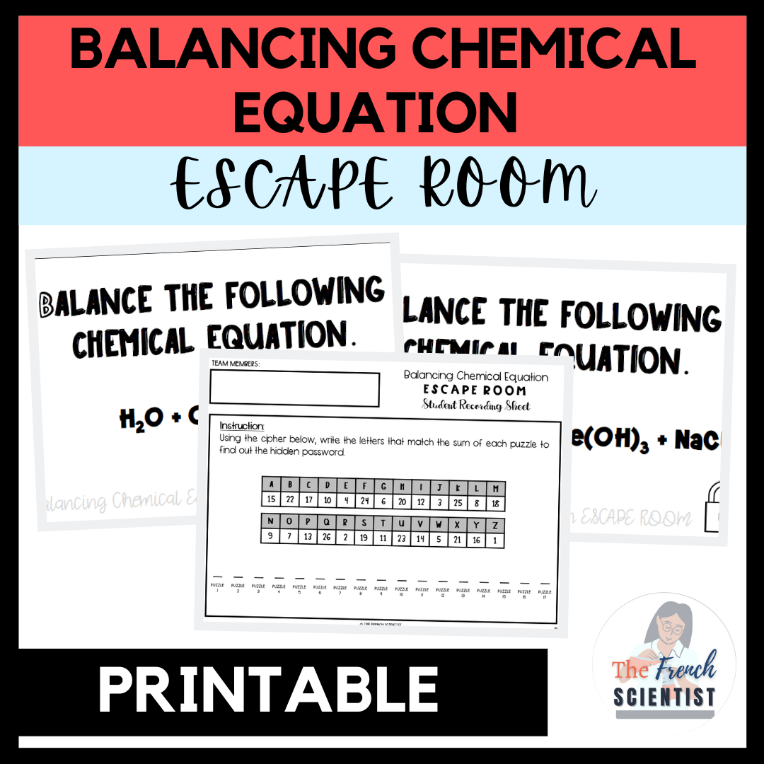 CHEMISTRY Balancing Chemical Equation Escape Room Activity #2 ...