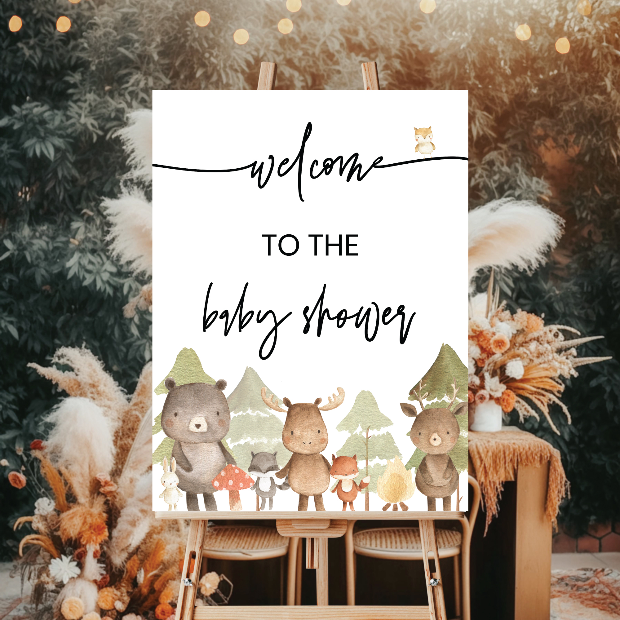Printable Woodland Baby Shower Welcome Sign 18x24"