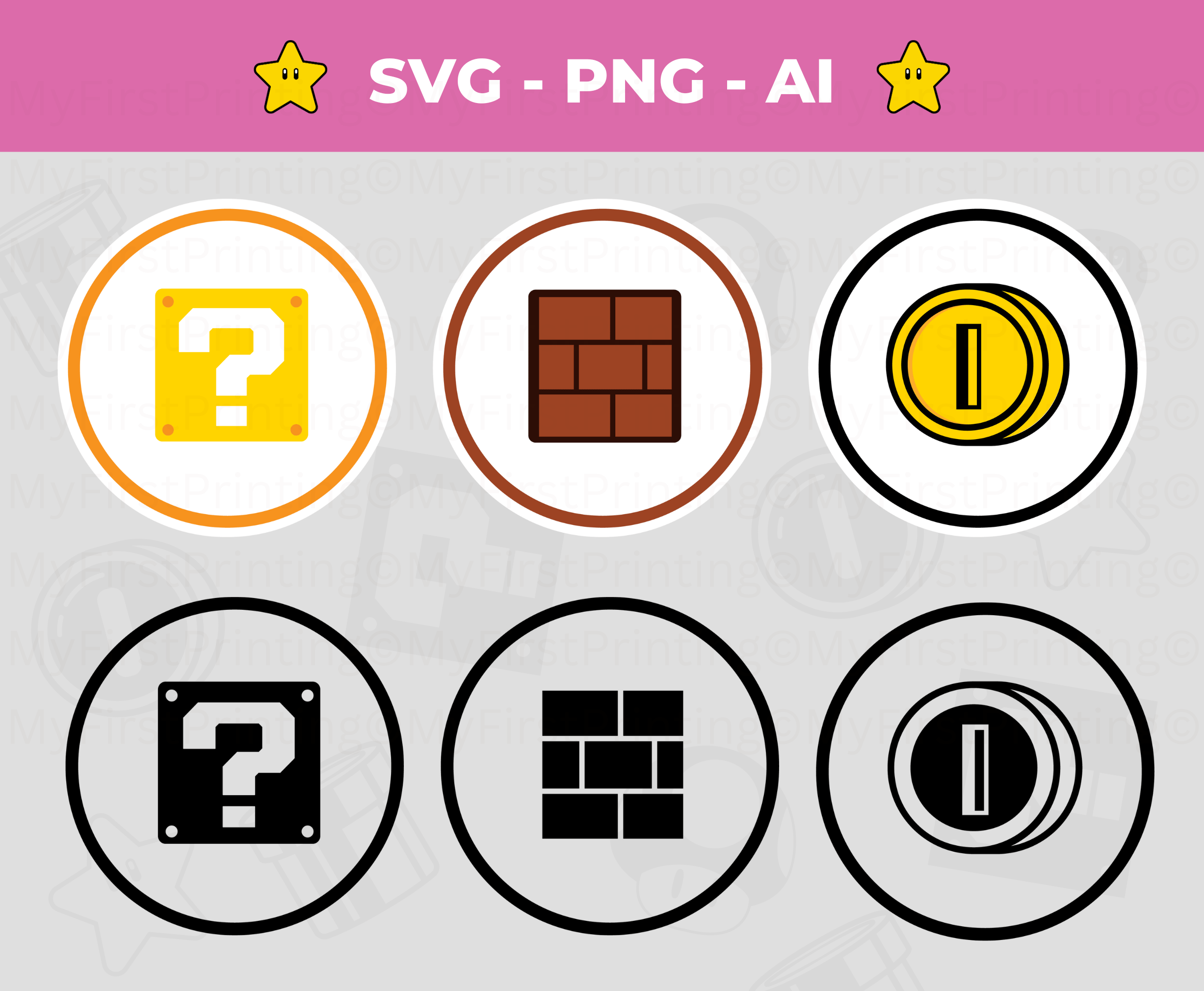 Mario Coin, Block Brick, and Question Block Logo SVG - Instant Download ...