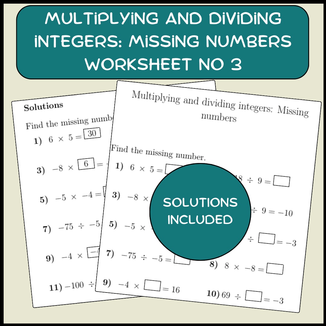 Dividing Integers Worksheet