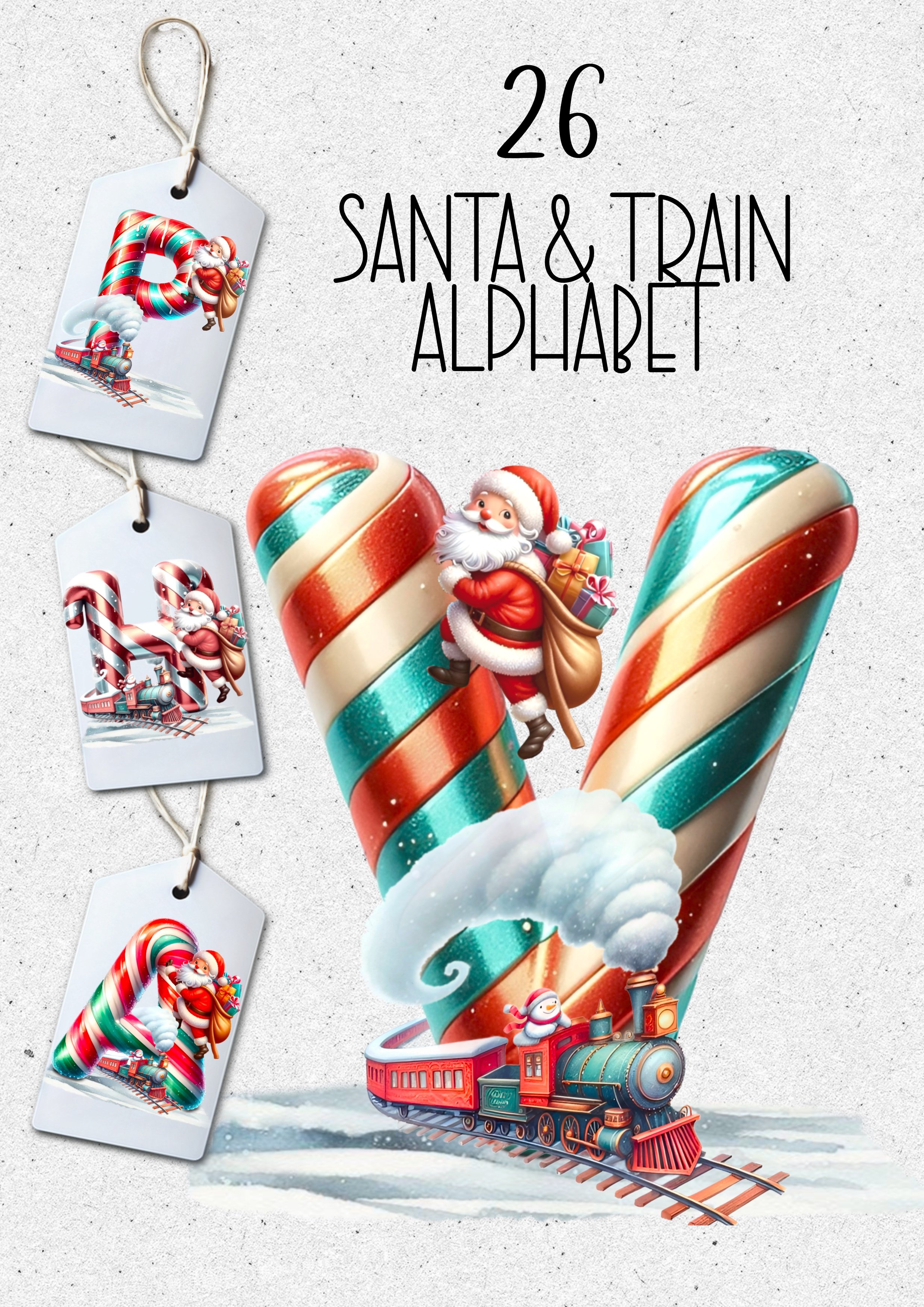 3D Christmas alphabet. Candy cane letters with climbing Santa and ...