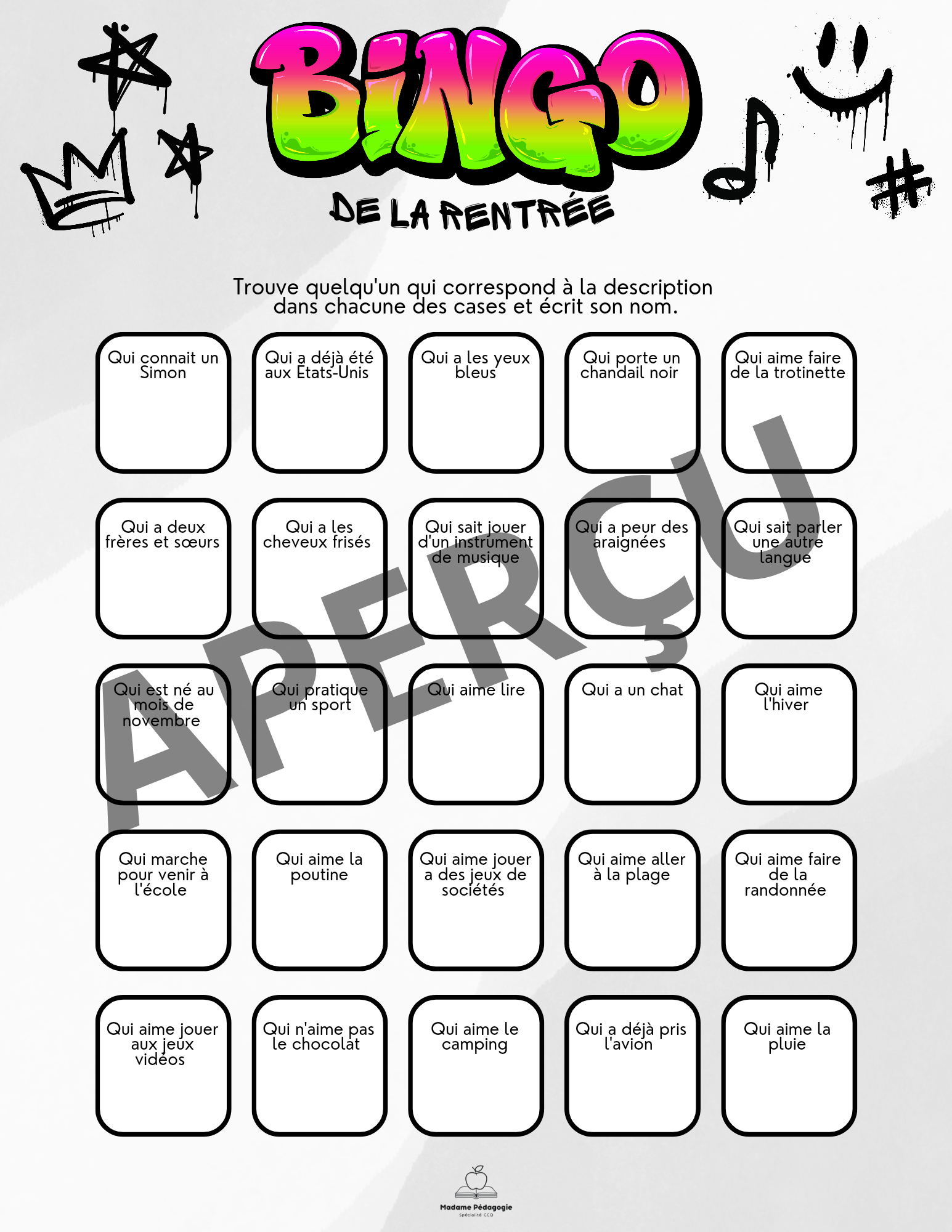 Activité - Bingo de la rentrée - Payhip