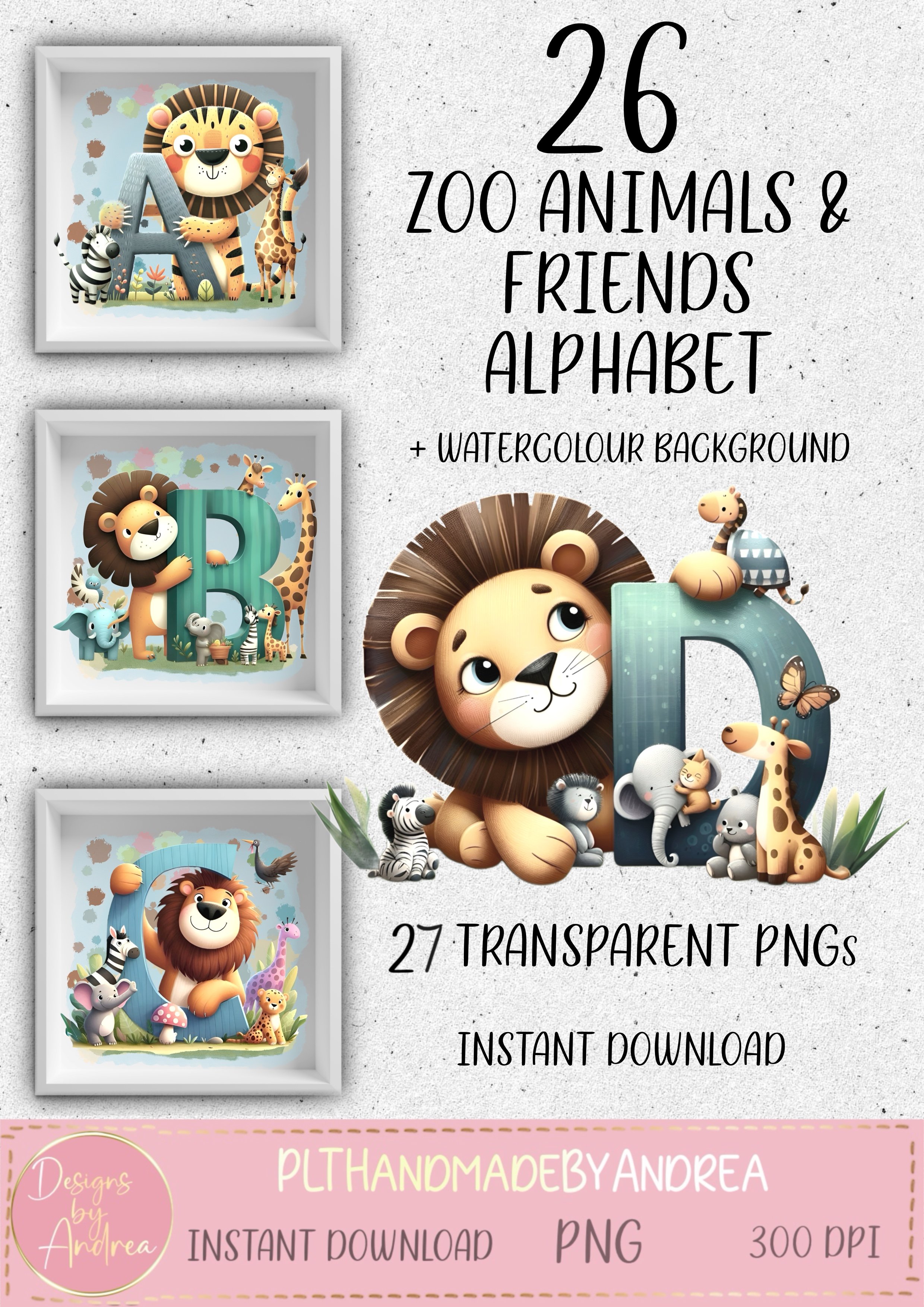 26 adorable lions with zoo animal friends, all letters of the alphabet ...