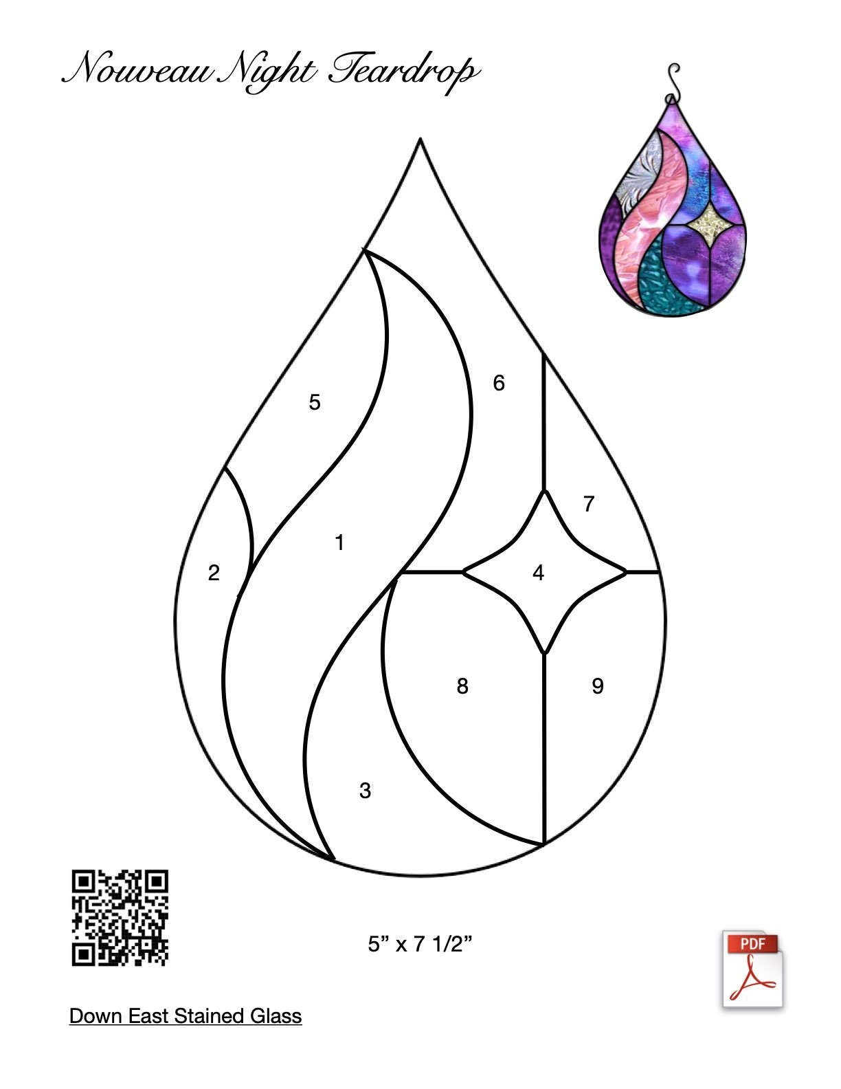 Nouveau Night Teardrop Stained Glass Pattern