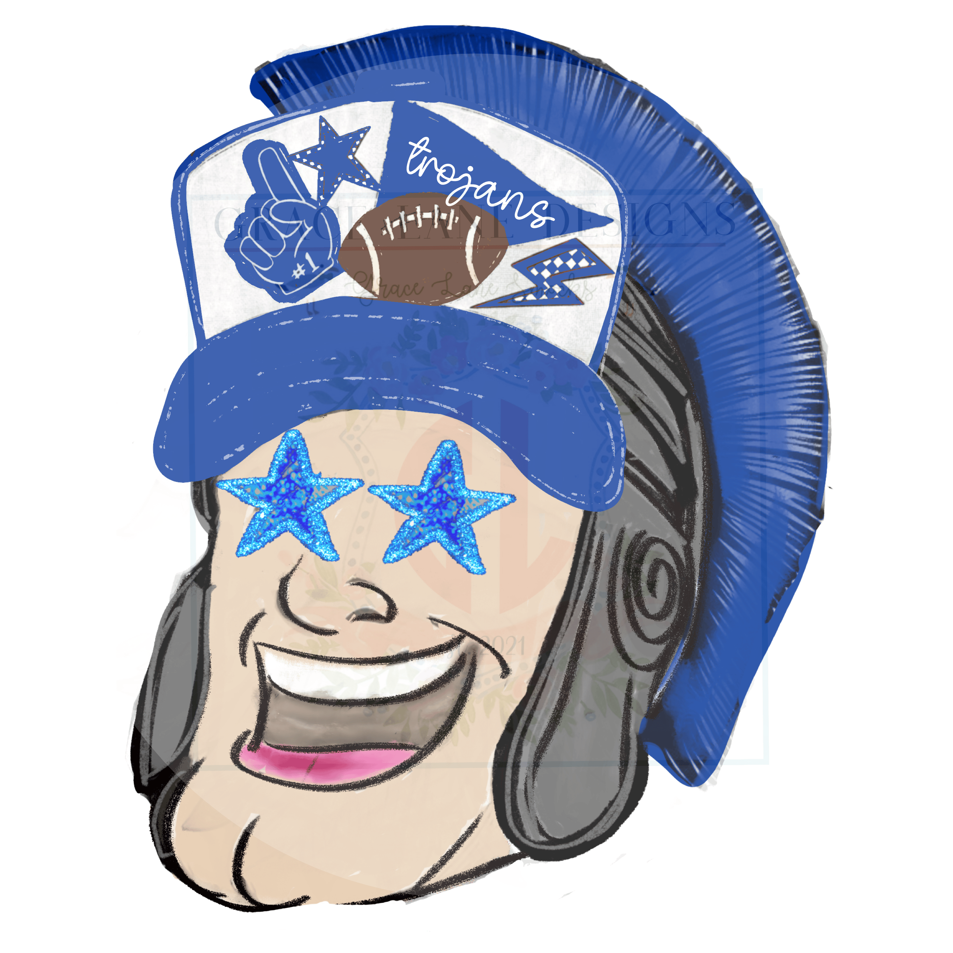 Royal Blue SPARTAN Trojan Glitter Star Eyes png Hand Drawn Procreate ...