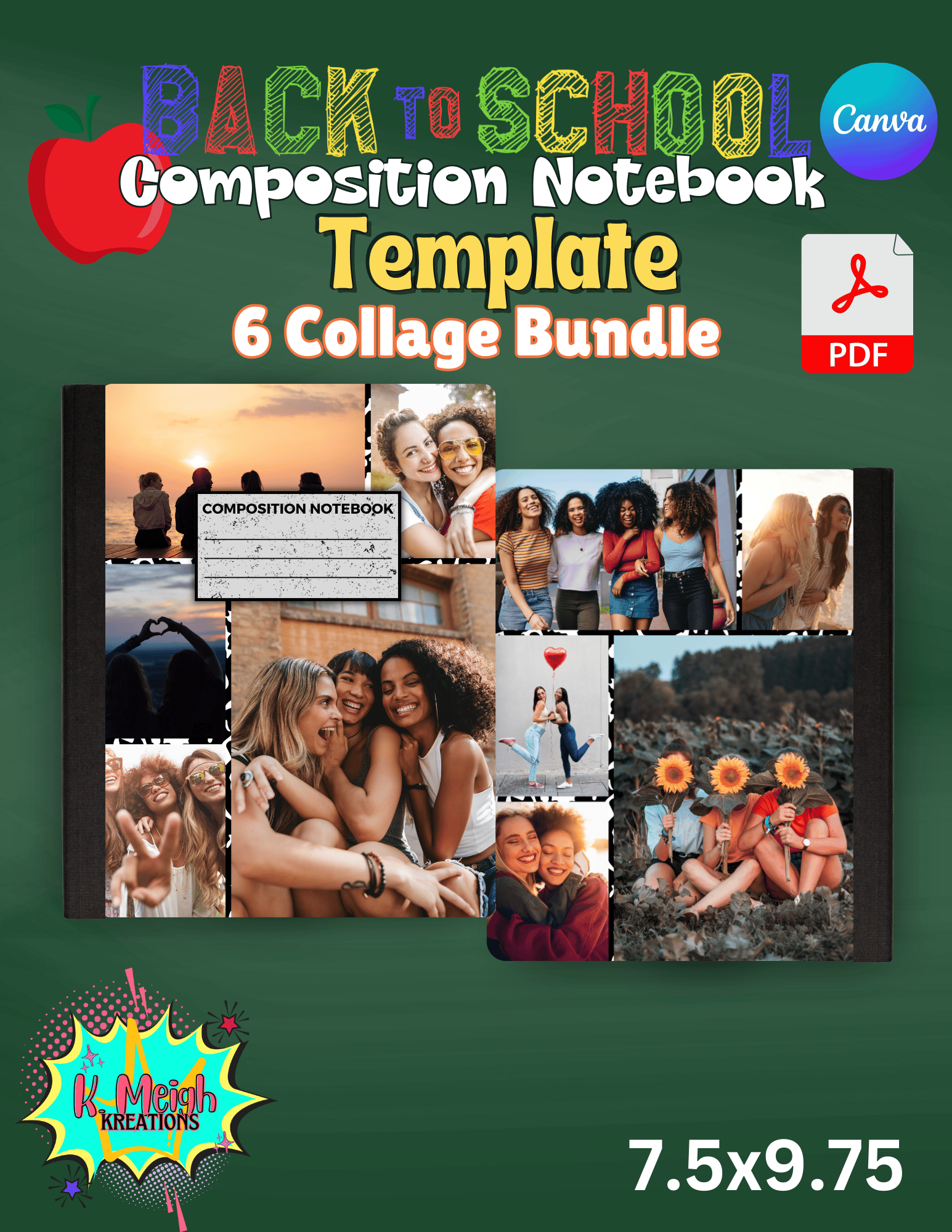 6 Collage Editable Themed Composition Notebook Template PDF File - Payhip