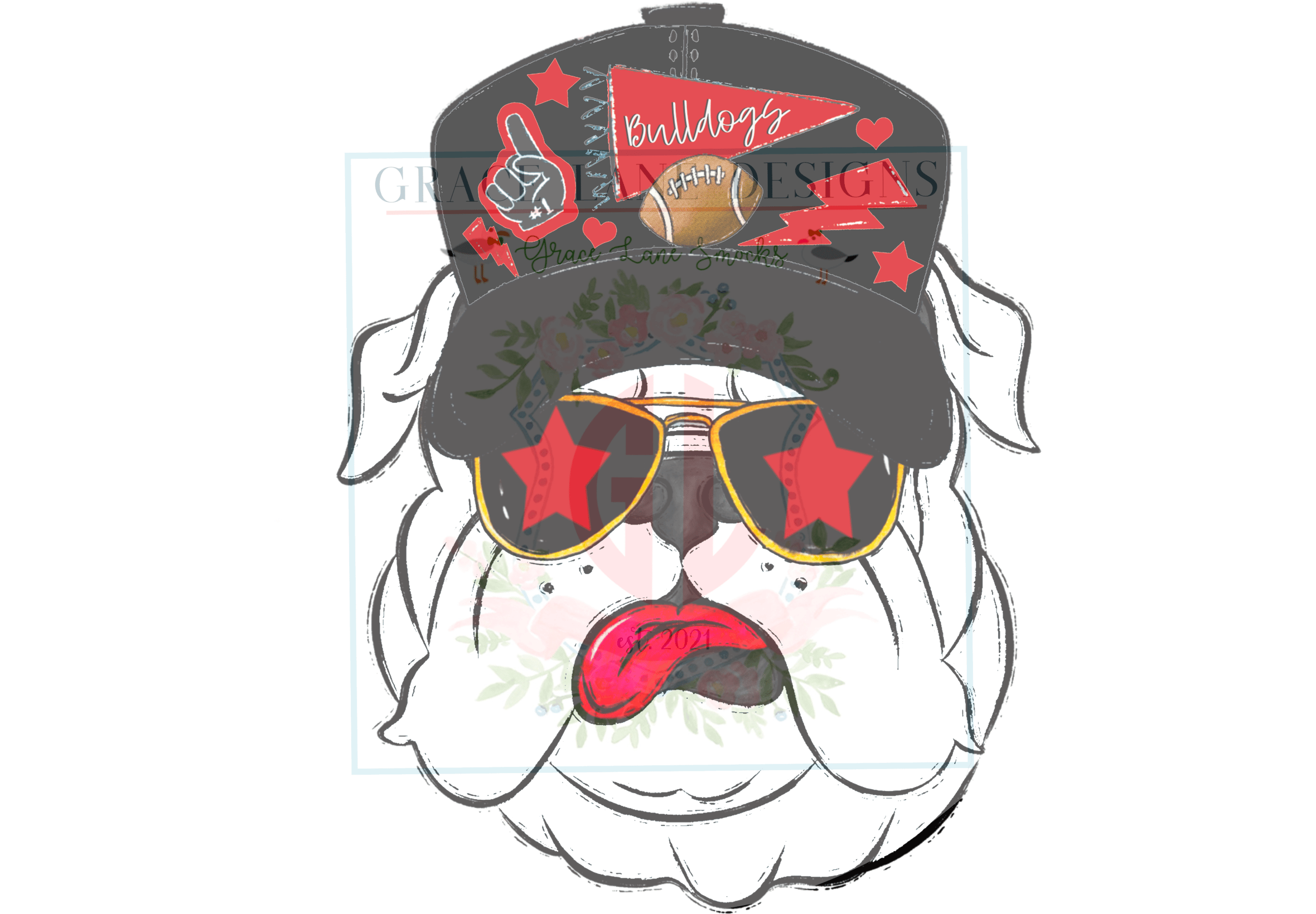 White BULLDOGS GO DAWGS Trucker Hat png Hand Drawn Procreate Digital ...