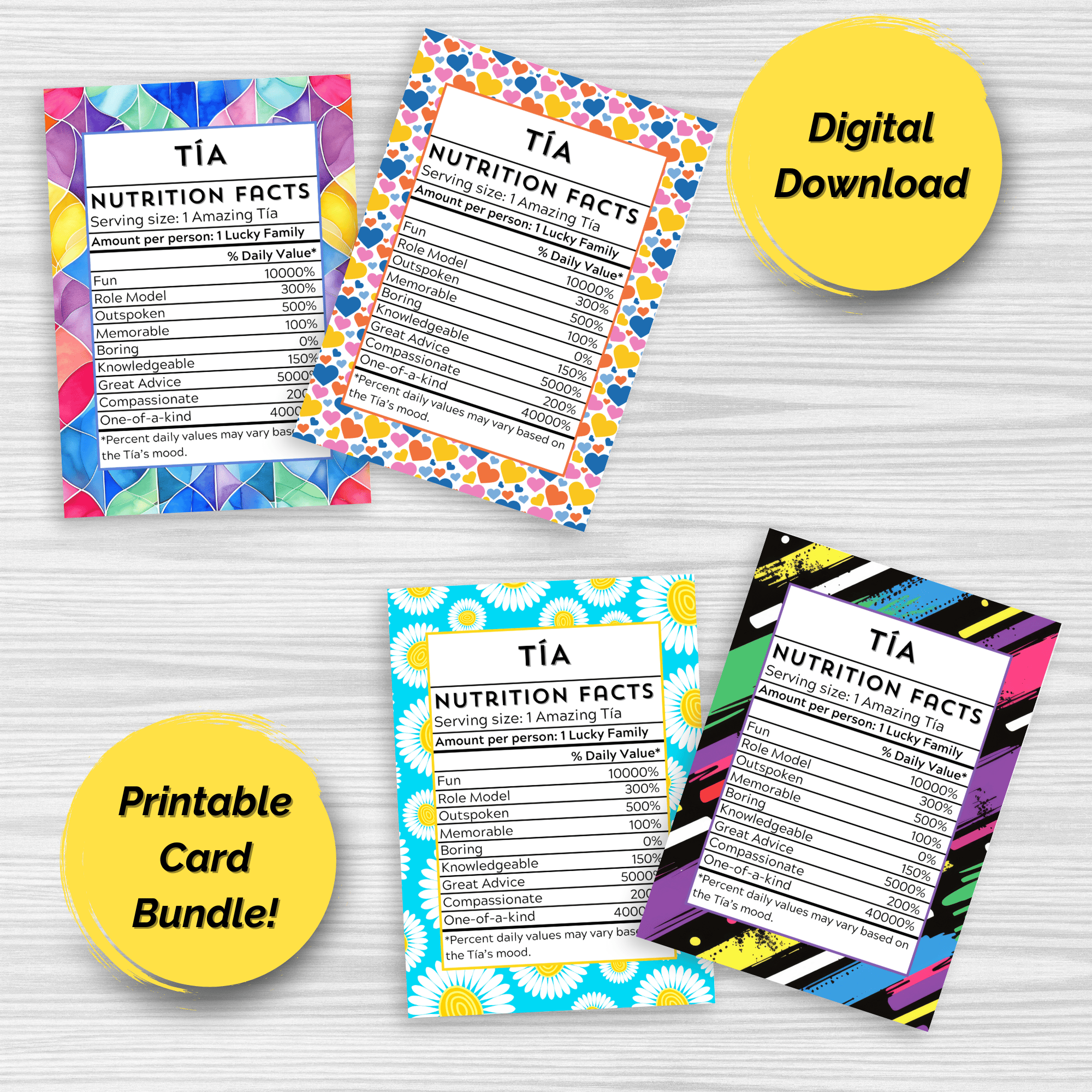 Printable Tía Greeting Card Bundle (4 Card Designs) - Payhip