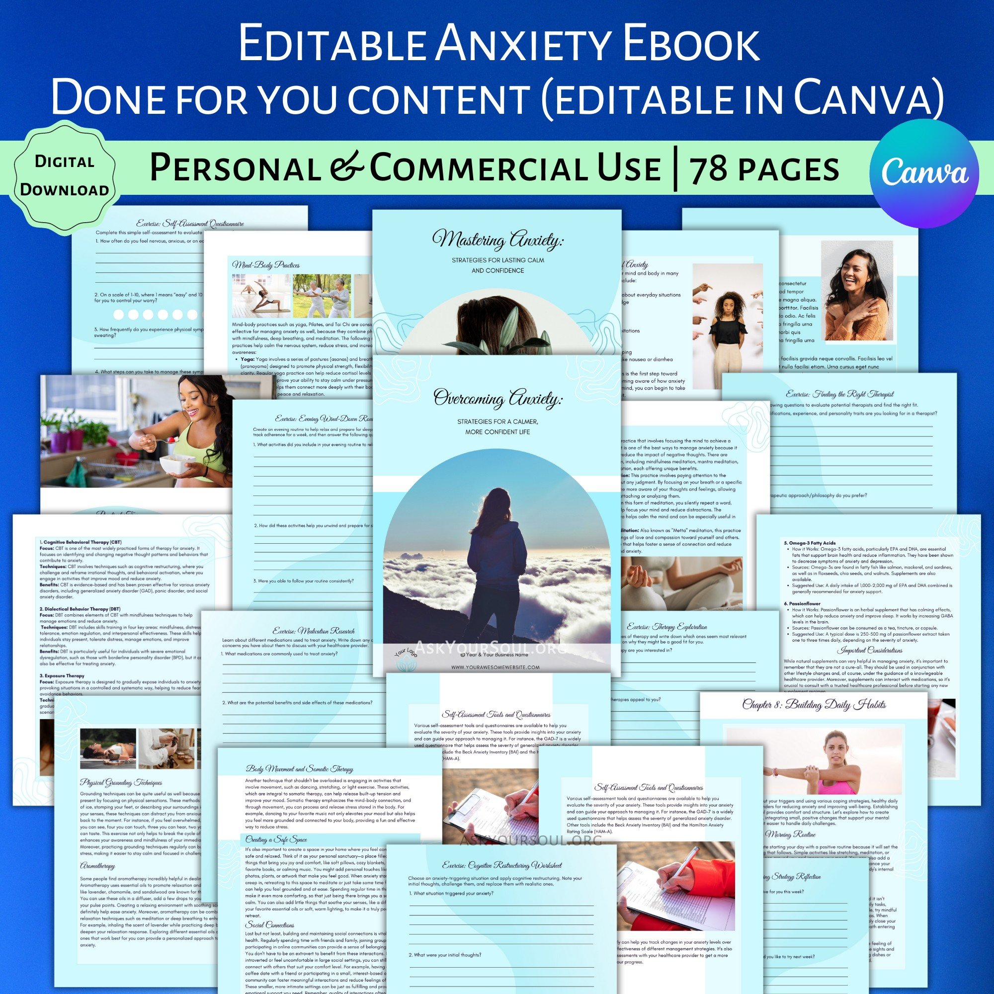 PLR Editable Anxiety Ebook Canva Template - Payhip