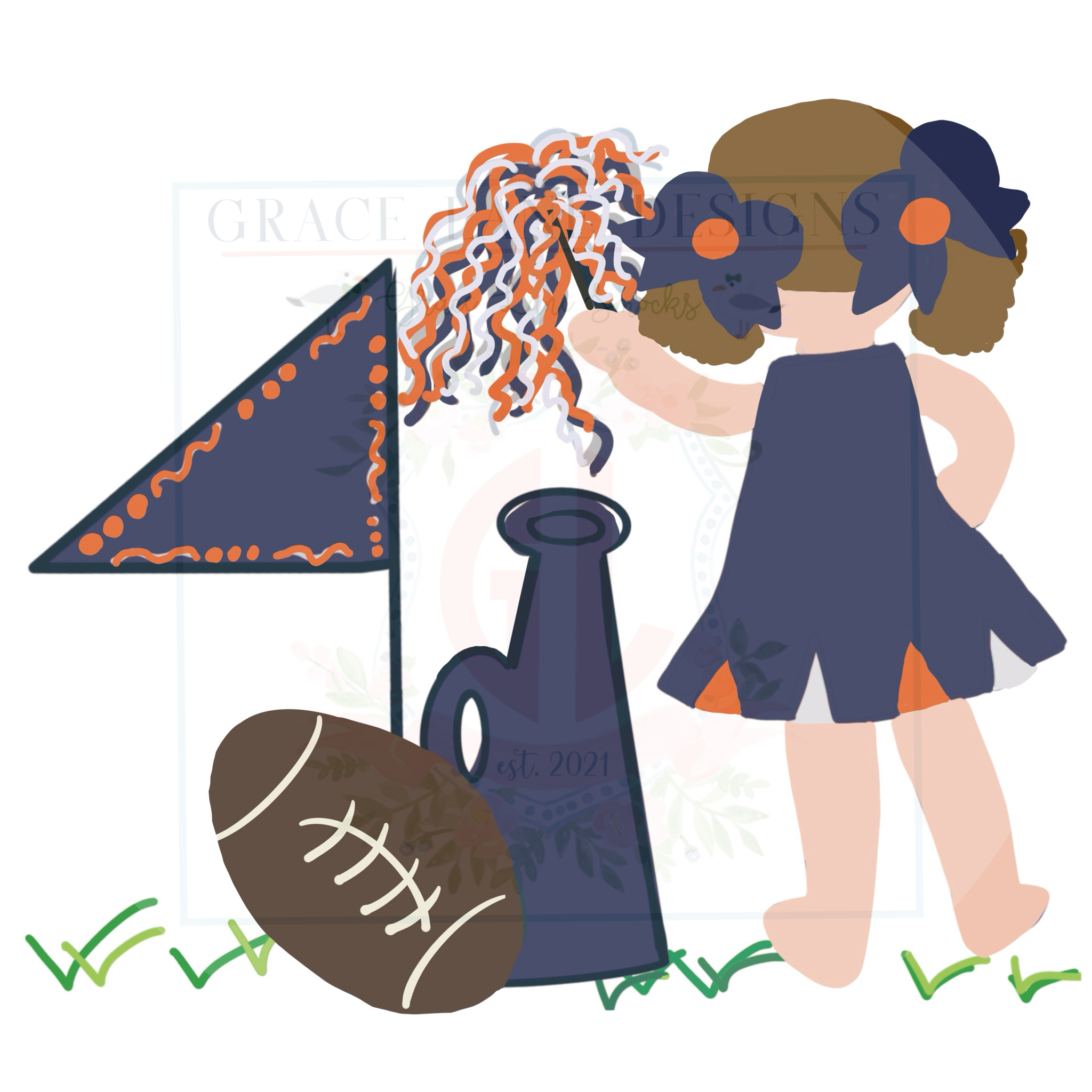 Navy and Orange Cheerleader png Hand Drawn Procreate Digital Download ...