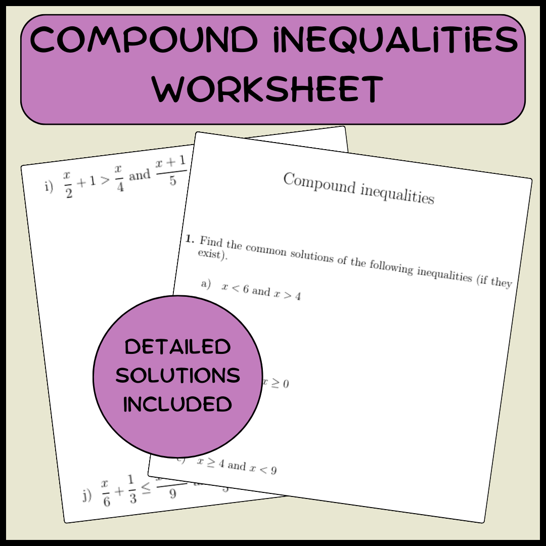 Compound inequalities worksheet (with solutions)