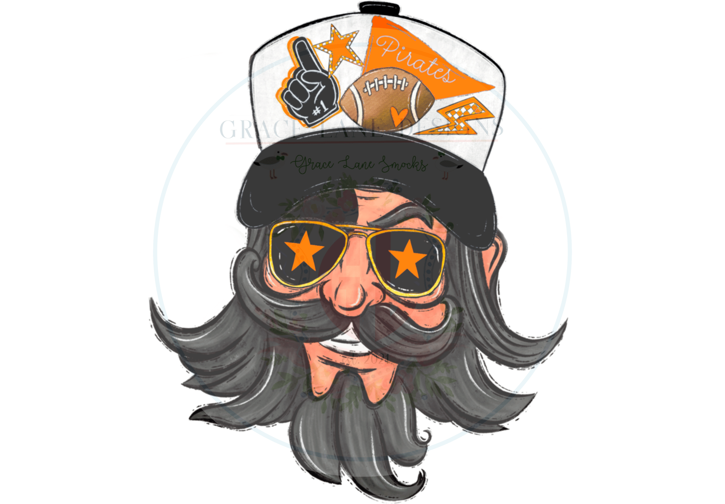 ORANGE BLACK PIRATE Trucker Hat png Hand Drawn Procreate Digital ...