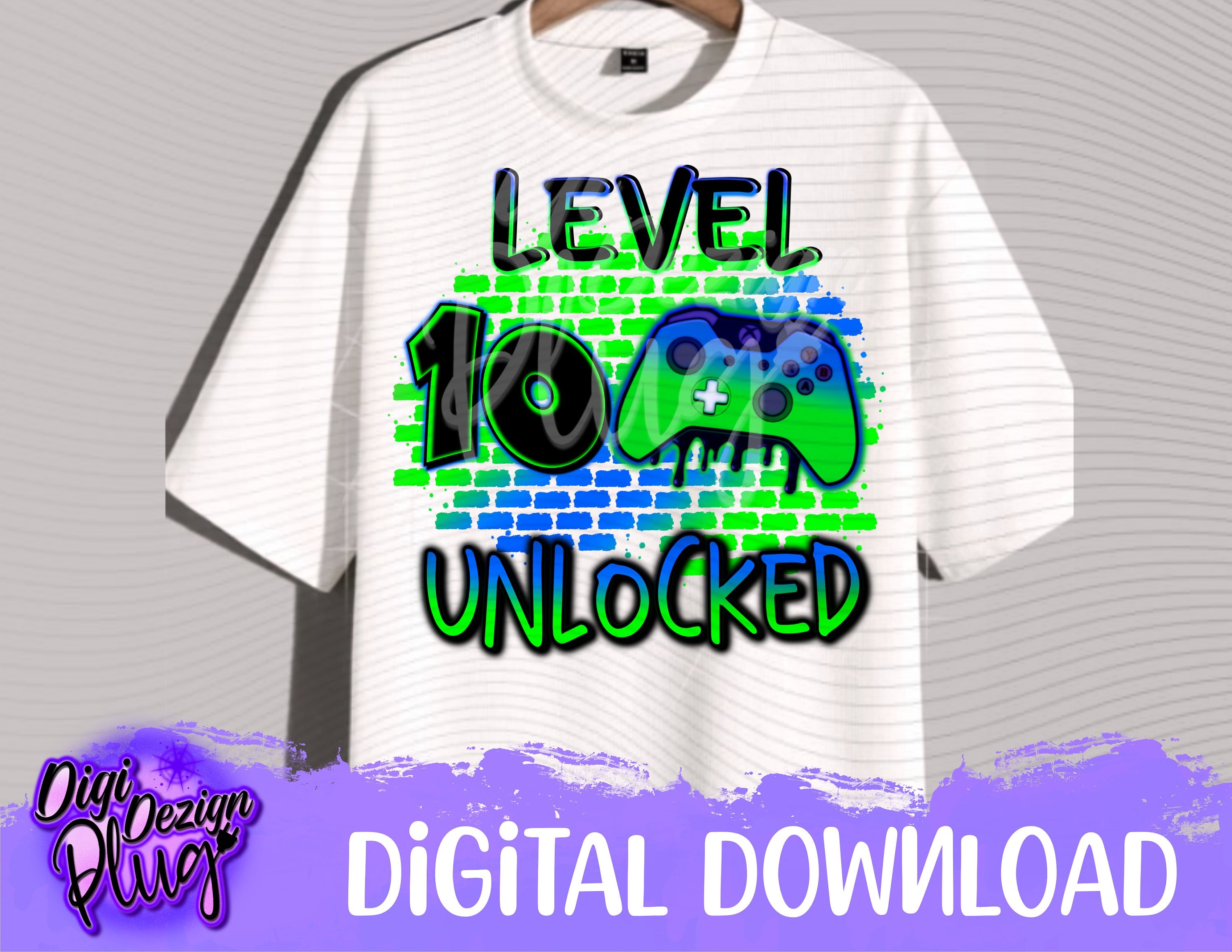 Level 10 Unlocked Png- Birthday Gamer Png- 10th Birthday Png-Digital ...