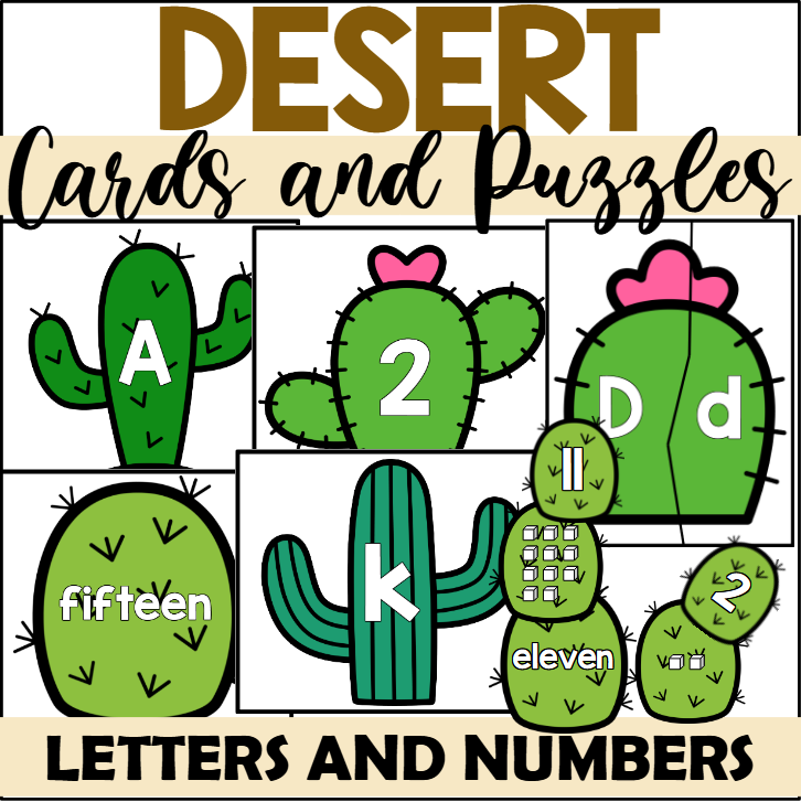 Desert Alphabet and Number Cards and Puzzles