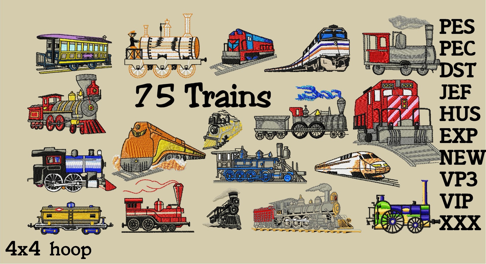 Trains embroidery designs, 75 Trains embroidery designs, Instant ...