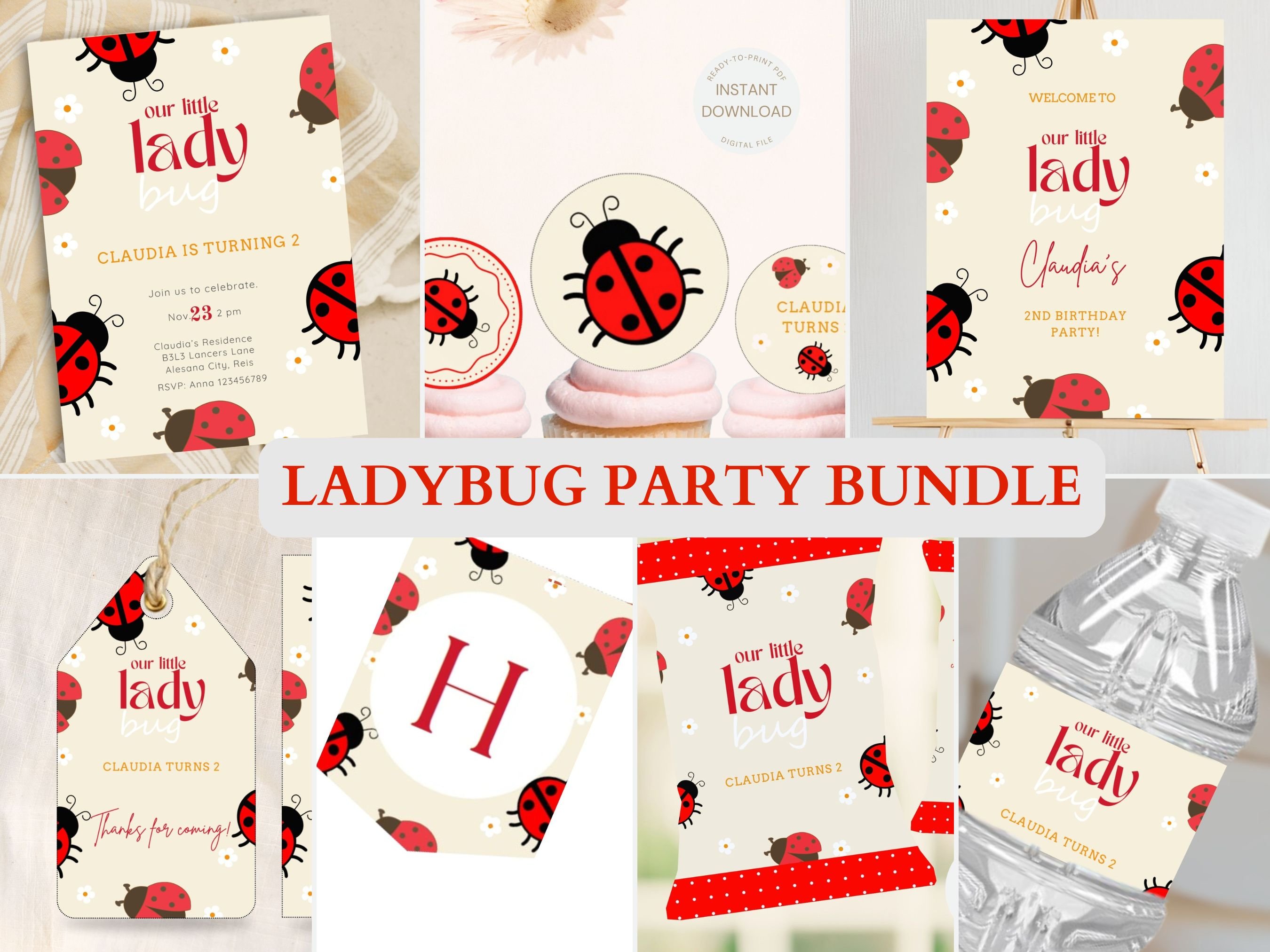 Editable Ladybug Theme Party Bundle, Our Little Bug Invitation, Thank ...