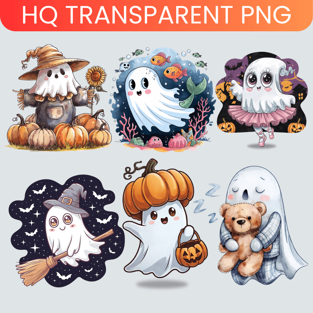 12 Cute Ghost Halloween Clipart Pack Download - Payhip