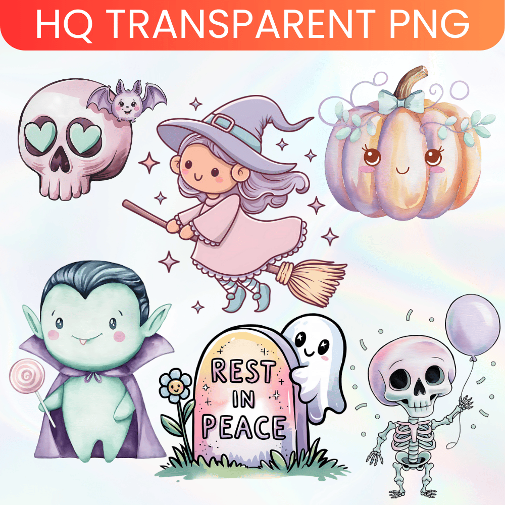 12 Cute Pastel Kawaii Halloween Clipart Bundle Download - Payhip