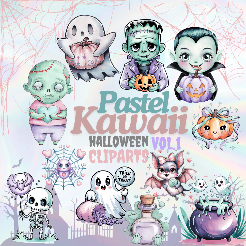 12 Cute Kawaii Halloween Pastel Clipart Bundle Download Vol. 1 - Payhip
