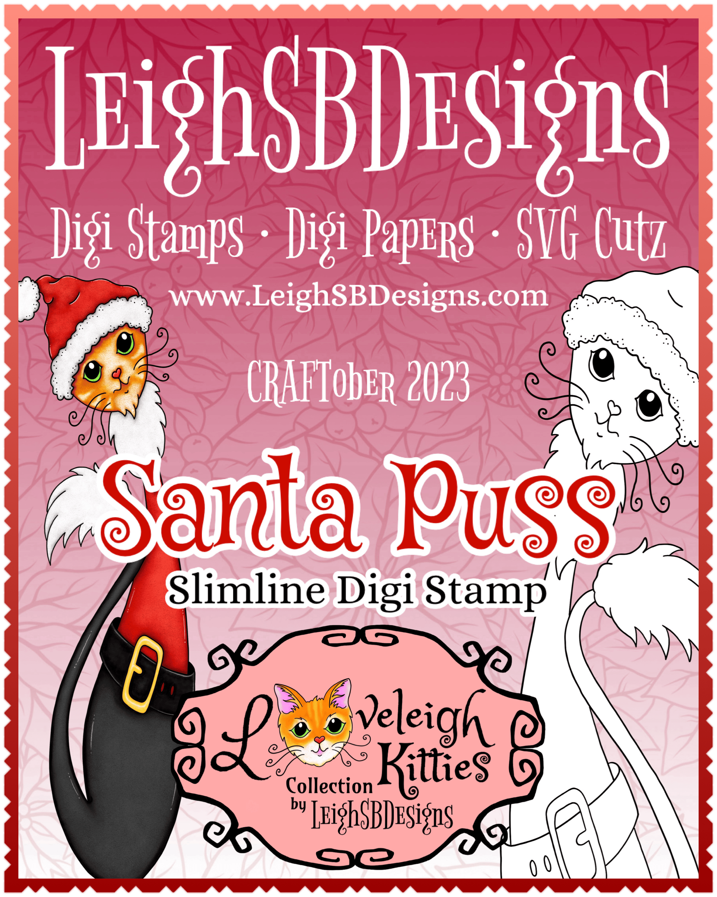 Santa Puss - Slimline Digi Stamp - Loveleigh Kitties Collection by ...