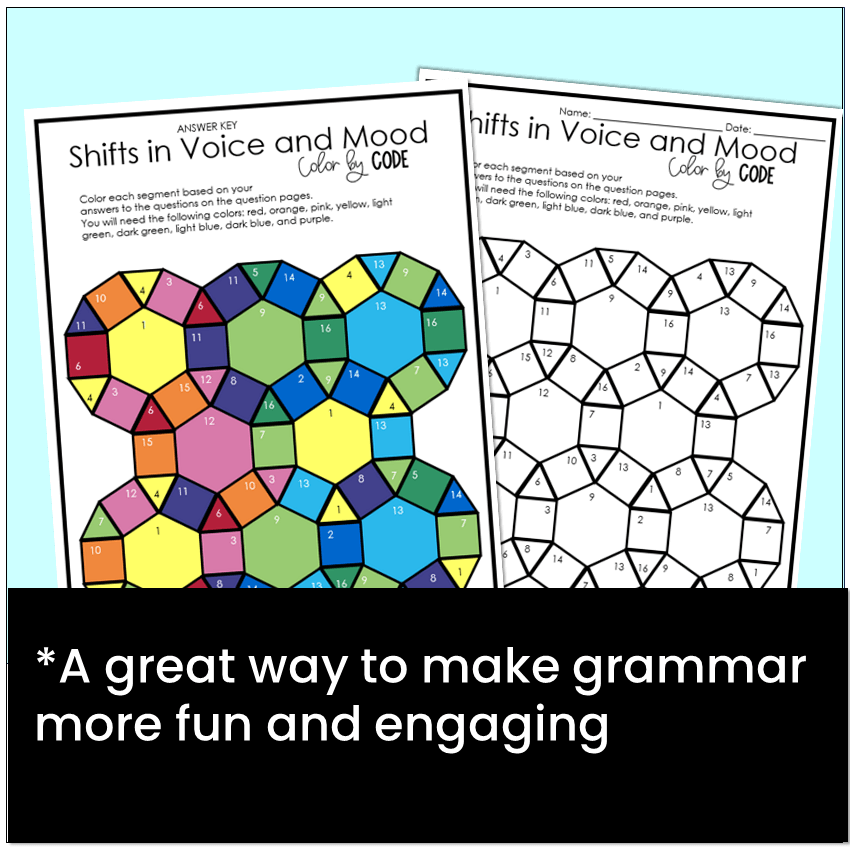Shifts in Voice and Mood Color by Code 8th Grade Grammar Activity