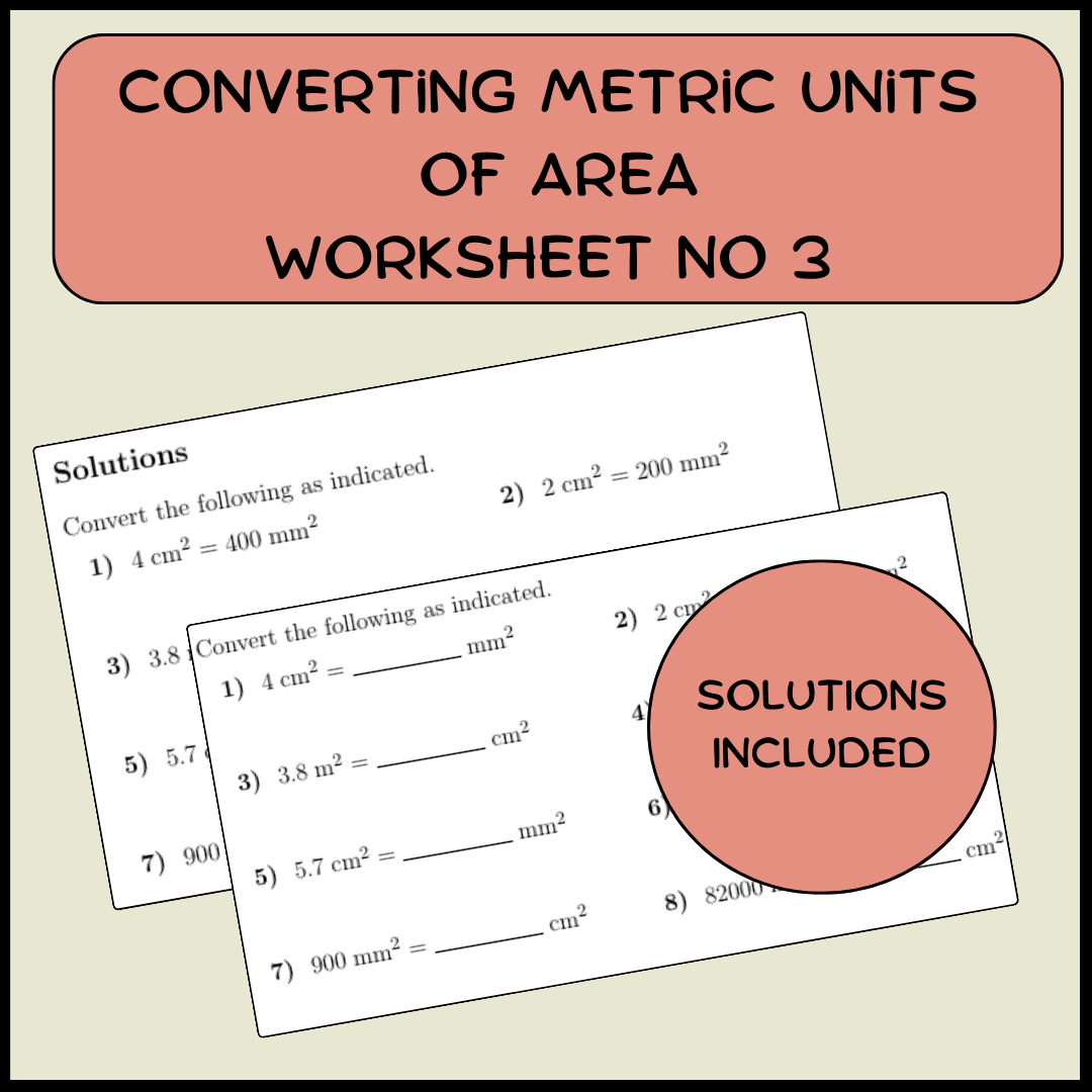 Converting metric units of area worksheet no 3 (with answers)